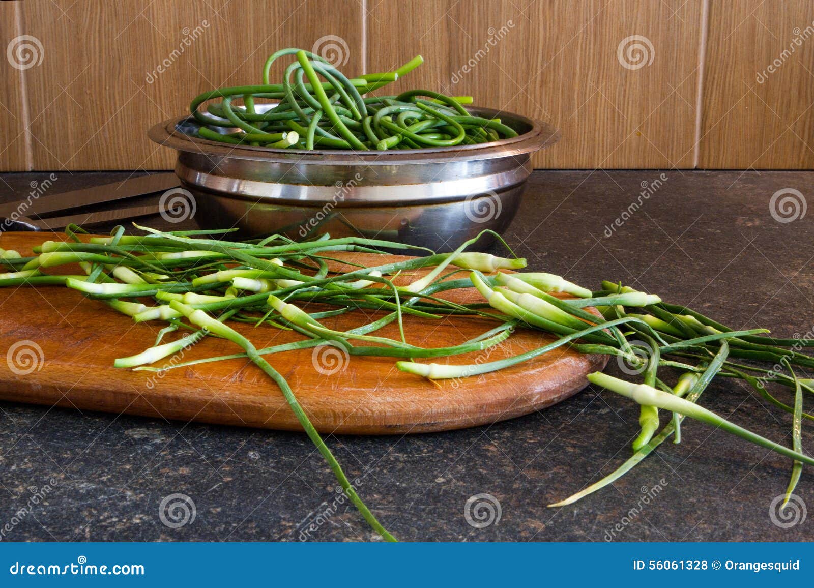 Green garlic stock photo. Image of stove, waste, method - 56061328