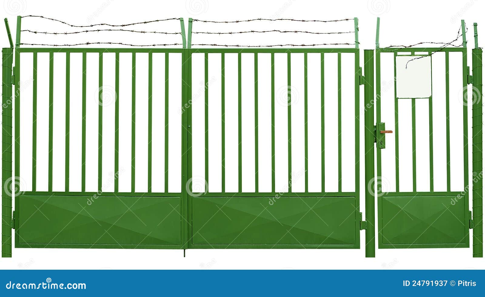 Green Gate with Barbed Wire Stock Illustration - Illustration of iron ...