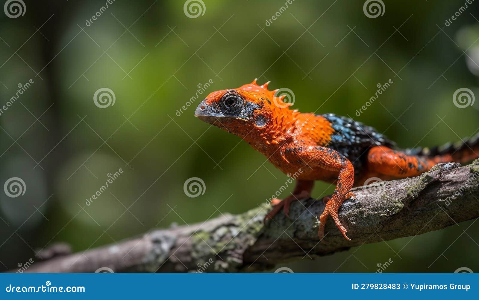 Green Gecko Perching on Branch in Tropical Rainforest Habitat Generated ...
