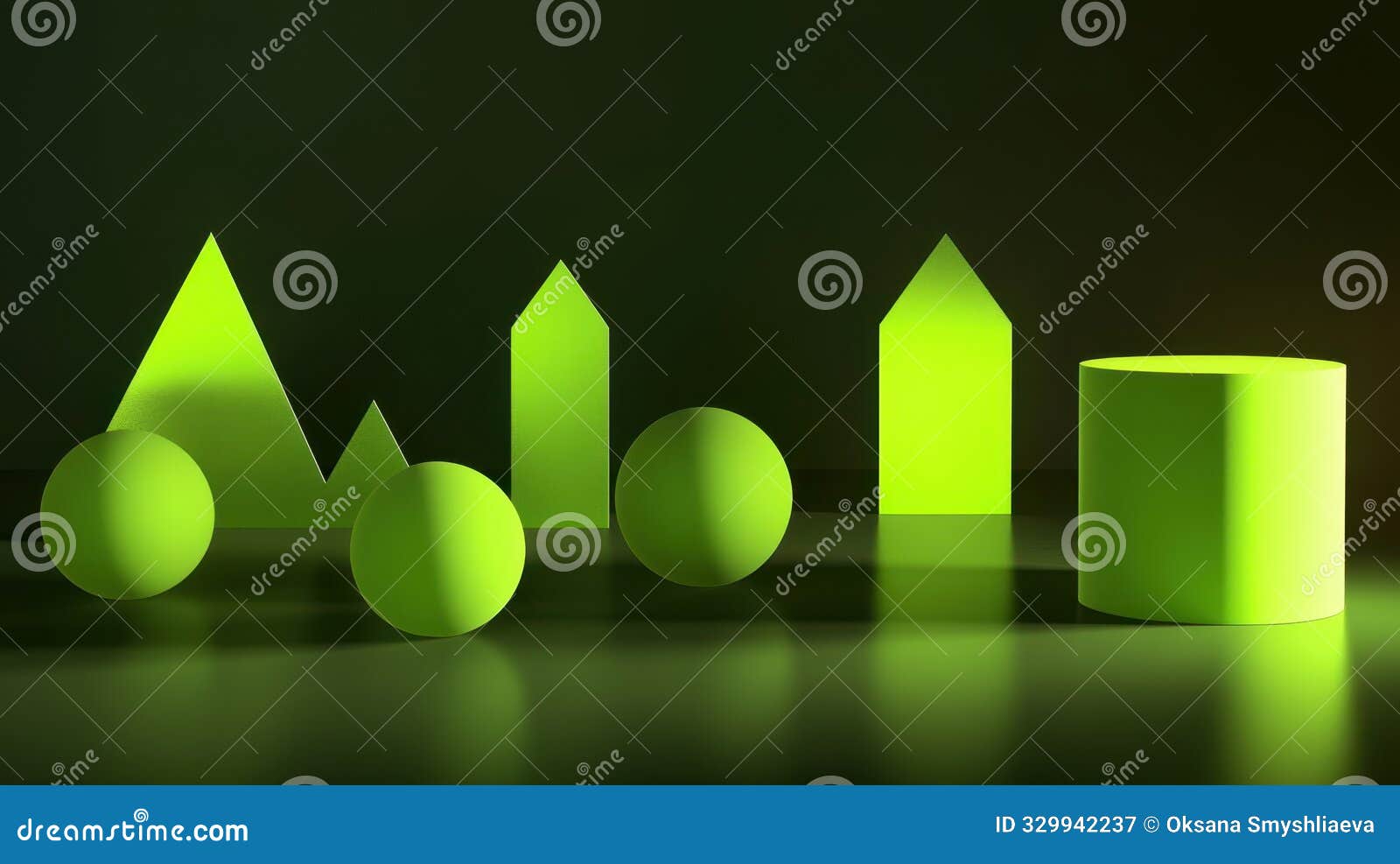 Green Geometric Shapes on Black Background in Moody Lighting Stock ...