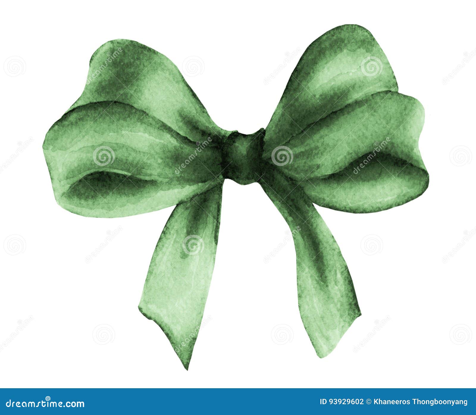 Green Gift Bow. Watercolor Drawing Stock Illustration - Illustration of ...