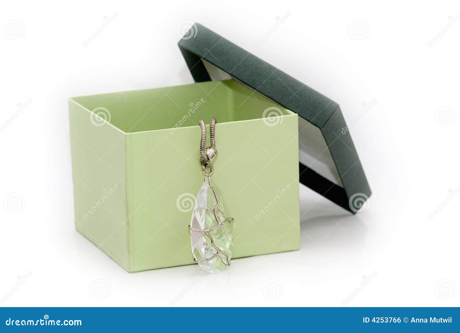 Green Gift Box with Diamond Necklace Stock Photo - Image of beauty ...