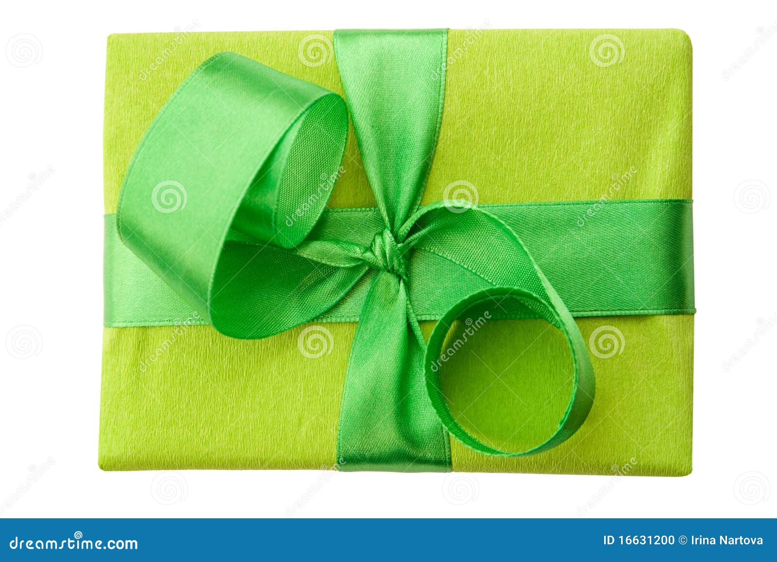 Green Gift Box with Green Satin Ribbon Stock Photo - Image of objects ...