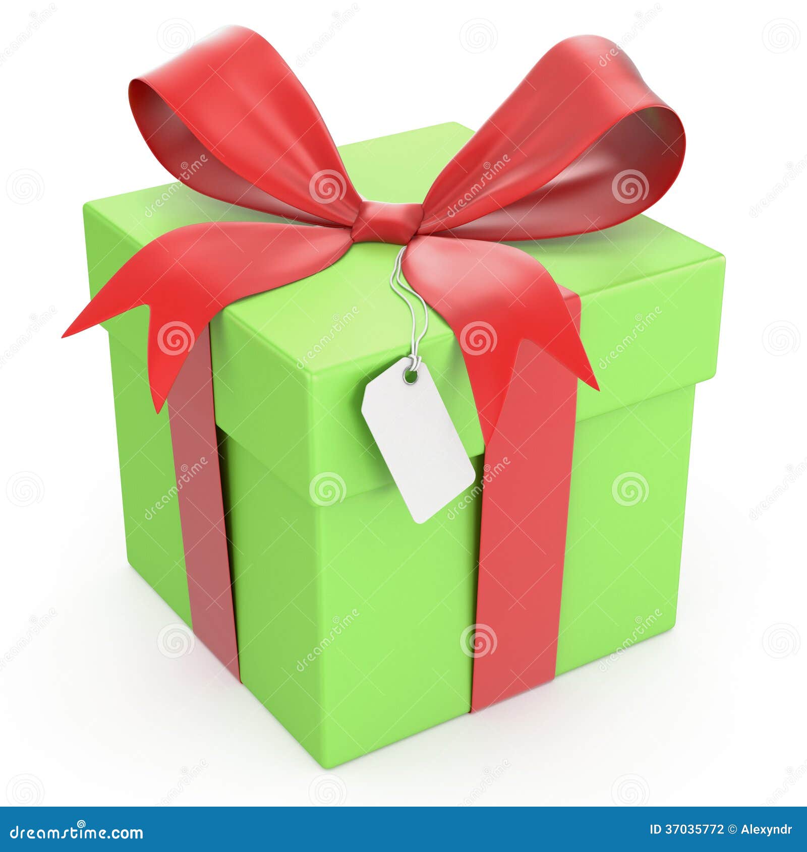 Green Gift Box with a Price Tag Stock Photo - Image of holiday ...