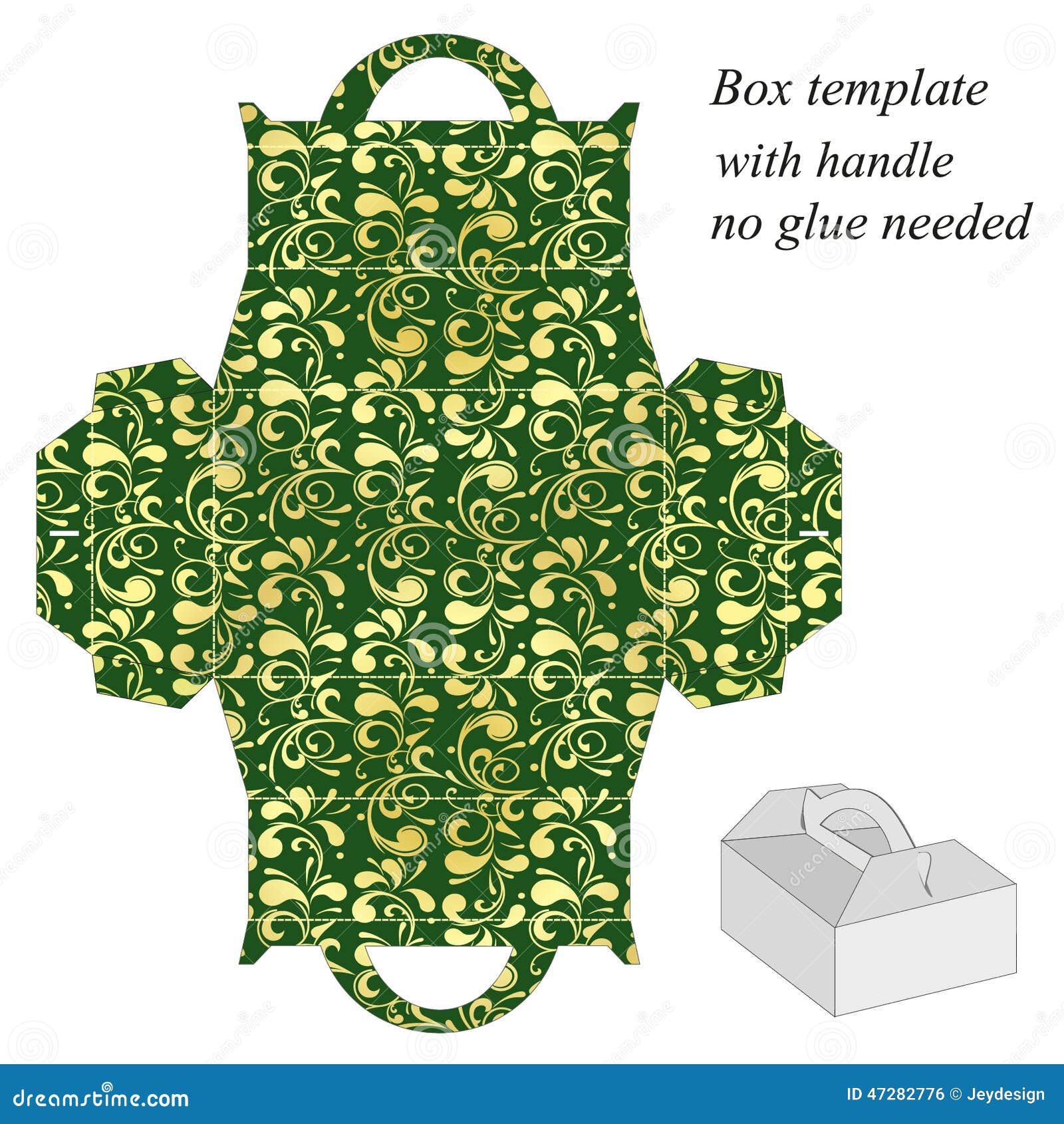 Green Gift Box Template with Floral Pattern Stock Vector - Illustration ...