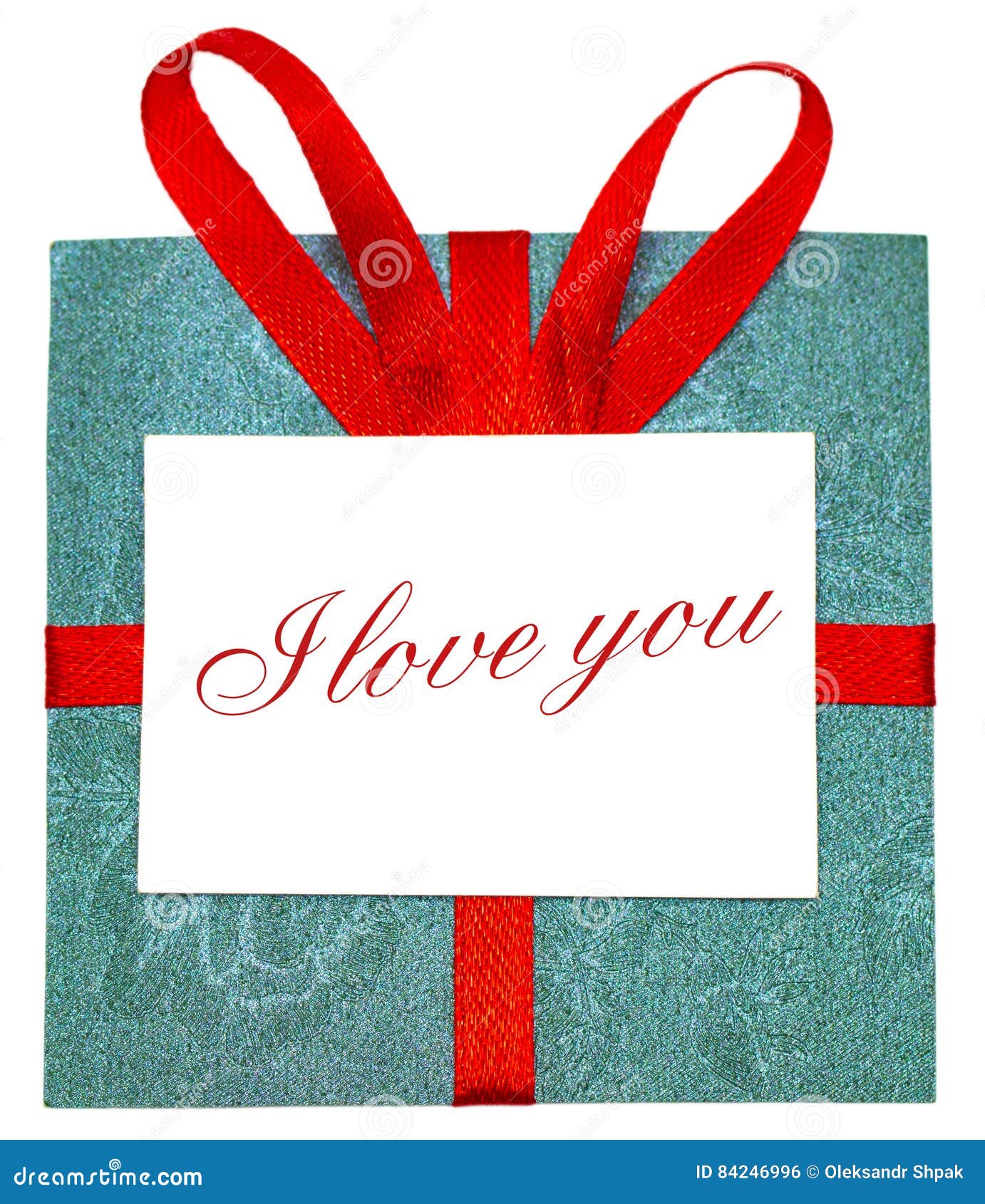 Green Gift with Red Ribbon. Isolated Stock Photo - Image of event, love ...