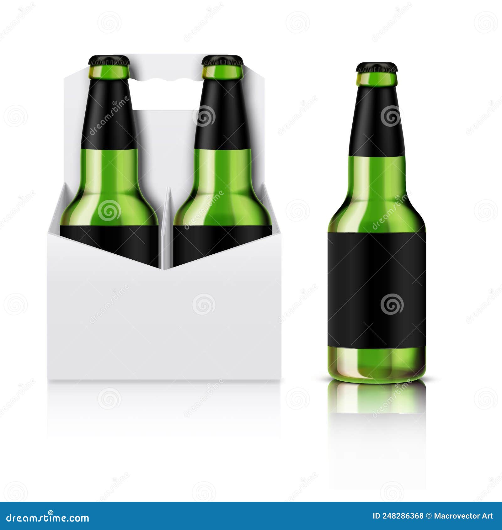 Green Glass Beer Bottles with Box Package Stock Vector - Illustration ...