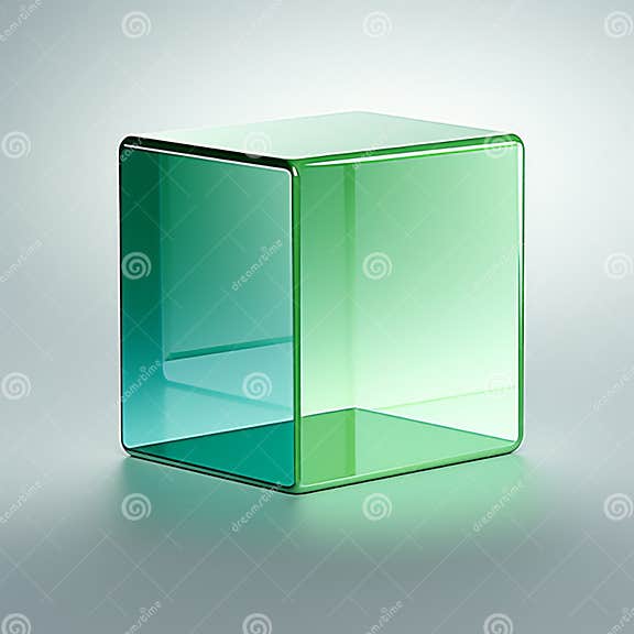 A Green Glass Cube Sitting on Top of a White Surface Stock Illustration ...