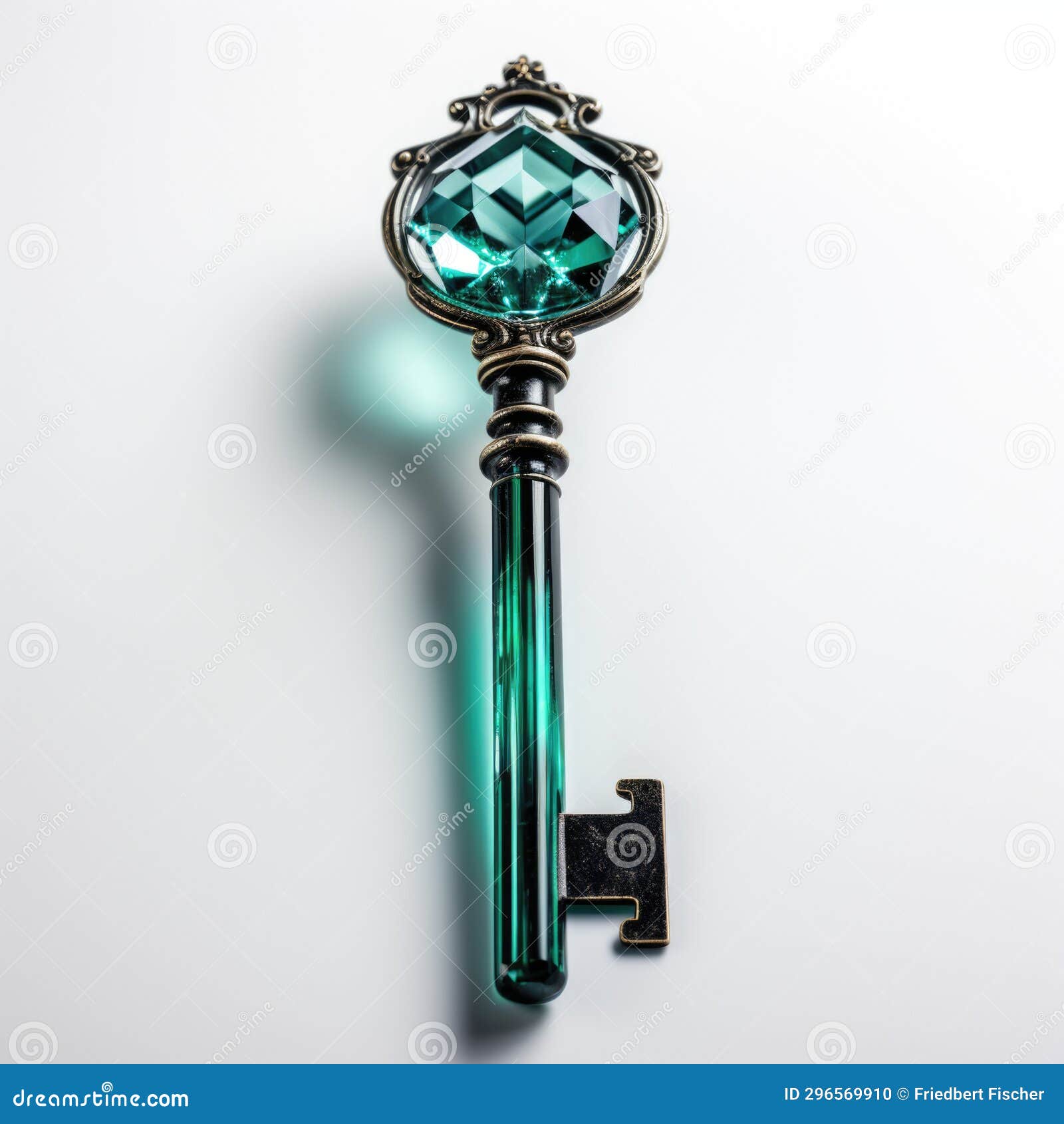 A Green Glass Key Sitting on Top of a Table Stock Photo - Image of ...