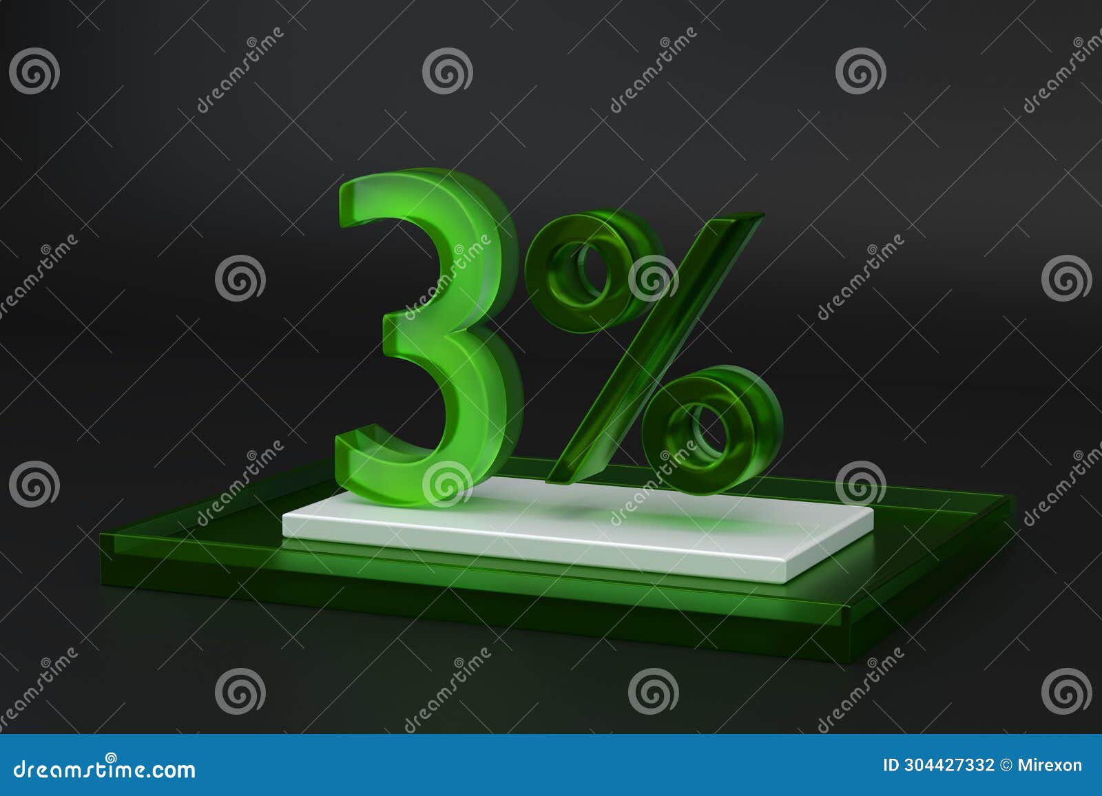 Green Glass Three Percent or 3 in Black Studio Background Stock ...