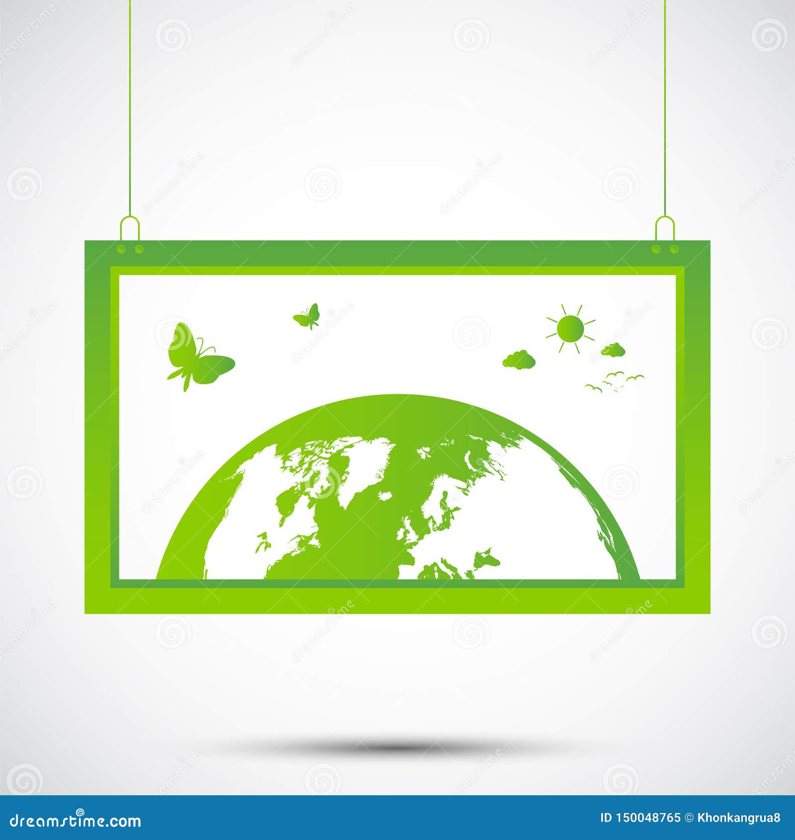 Green Globe in the Frame.Ecology and Environmental Concept,Vector ...