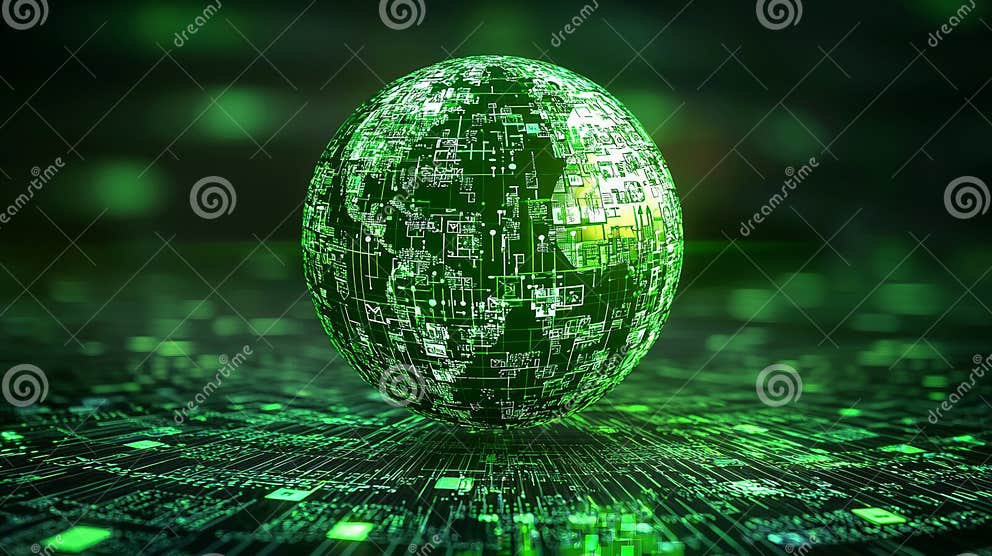 Green Globe of Hyperlink Connectivity. Generative AI Stock Illustration ...