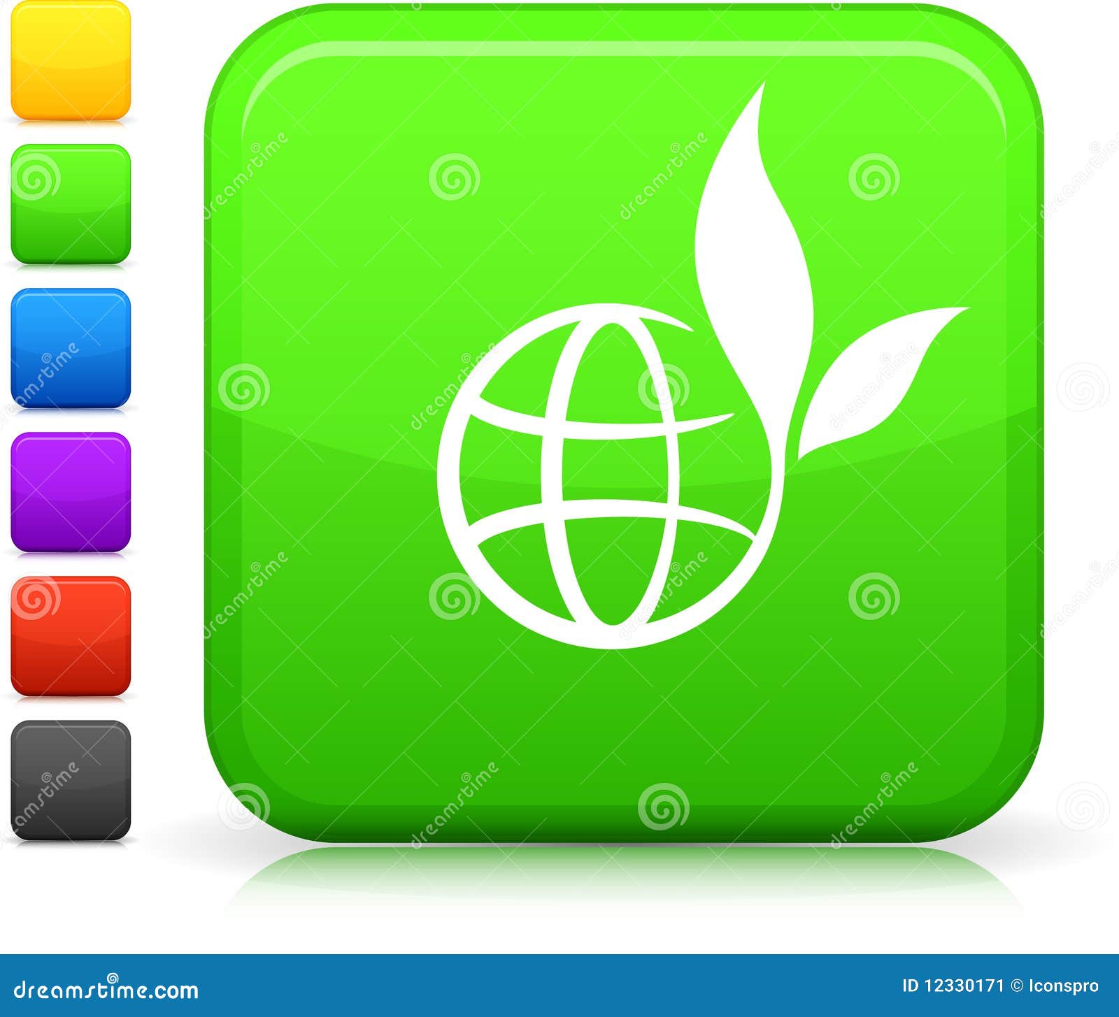 Green Globe Icon on Square Internet Button Stock Illustration ...