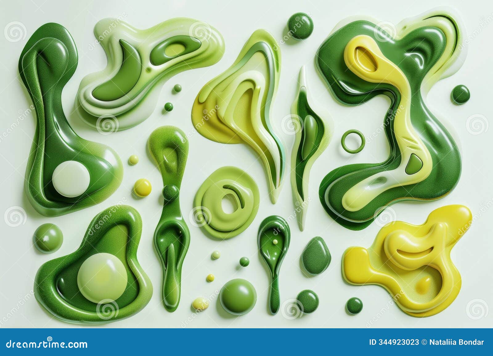 Green Glossy Organic Shapes Set Isolated on Transparent Background ...