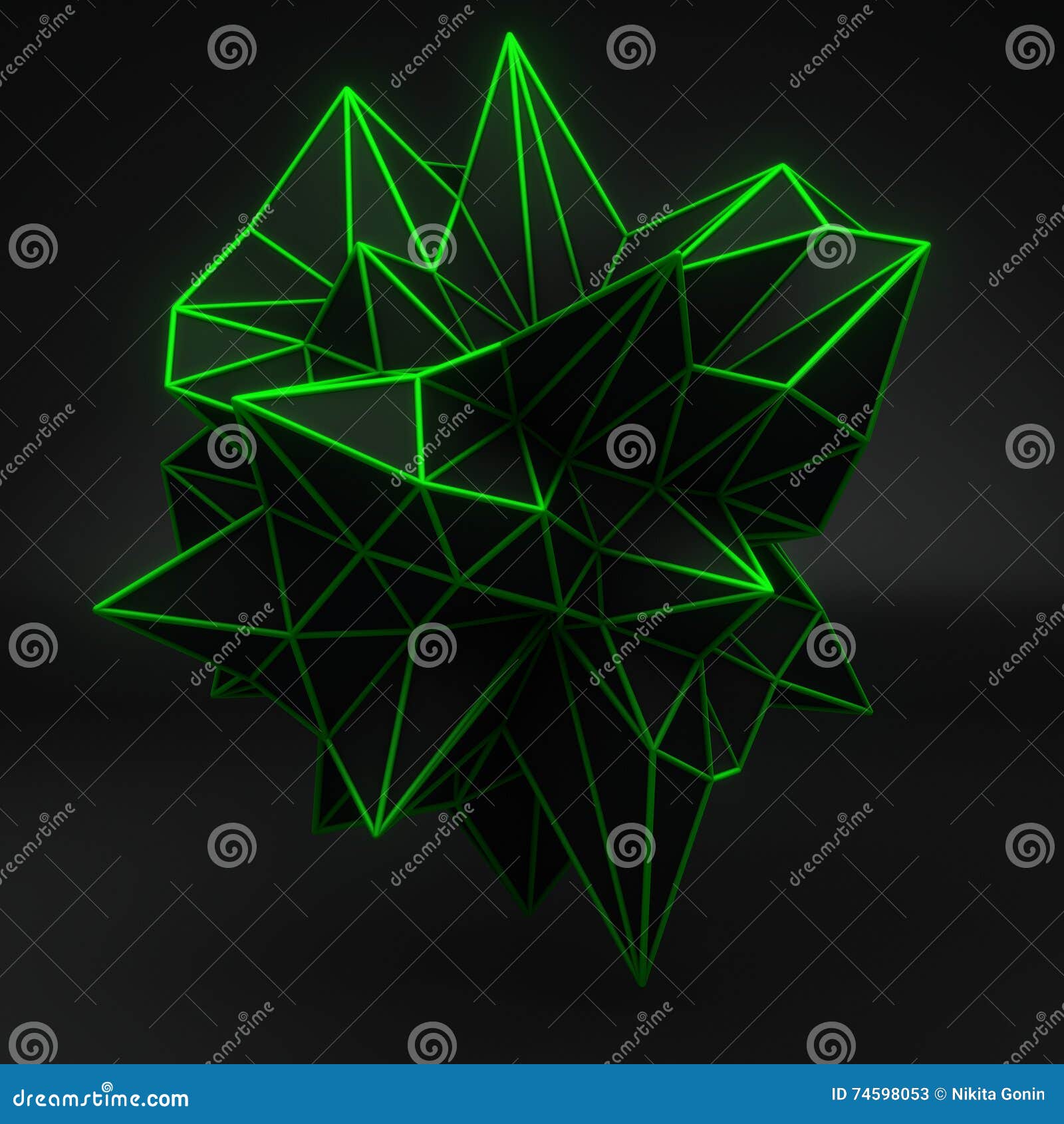 Green Glow Polygonal 3D Shape on Black Stock Illustration ...