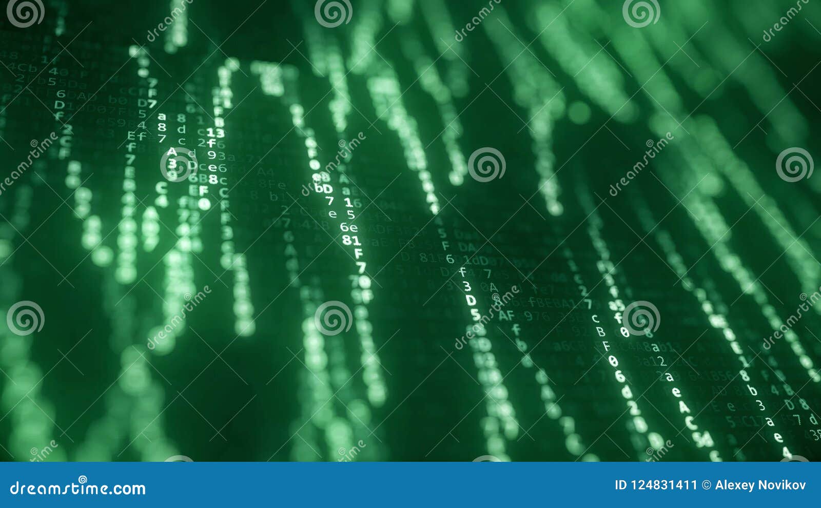 Green Glowing Code Strings on the Screen. Computer Related Loopable ...