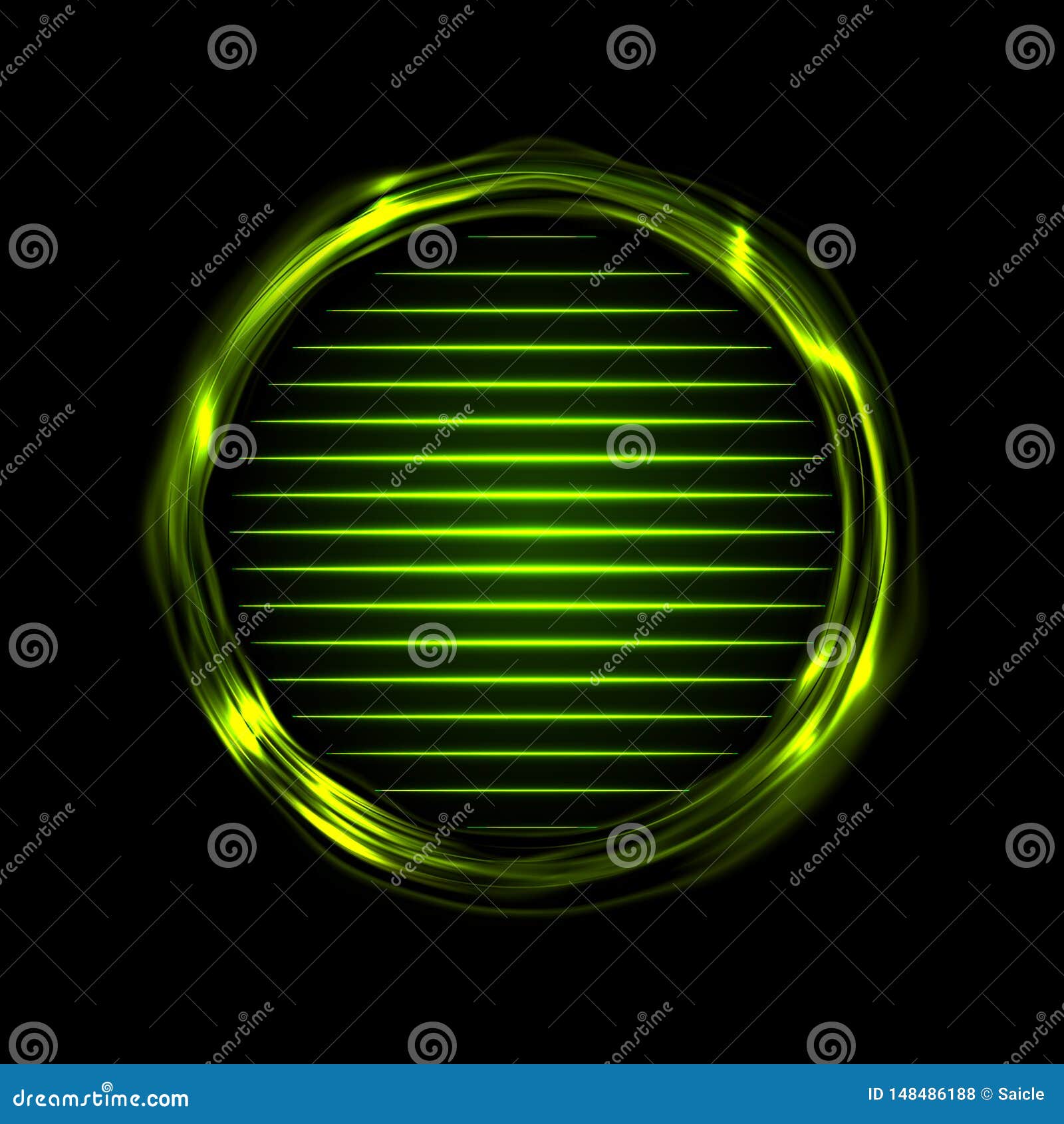Green Glowing Electric Rings and Neon Lines Abstract Background Stock ...