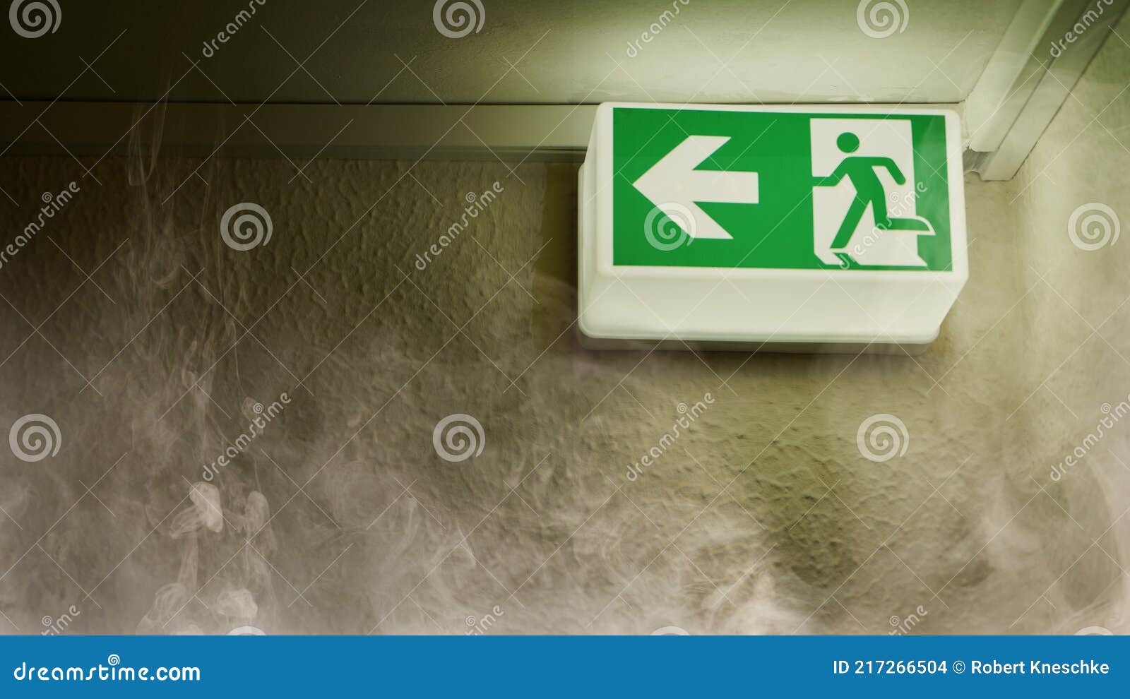 Emergency Exit Shows Escape Route in the Event of a Fire with Smoke in ...