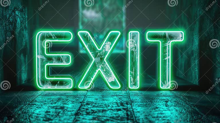 Green Glowing Exit Sign AI Generated Stock Image - Image of escape ...