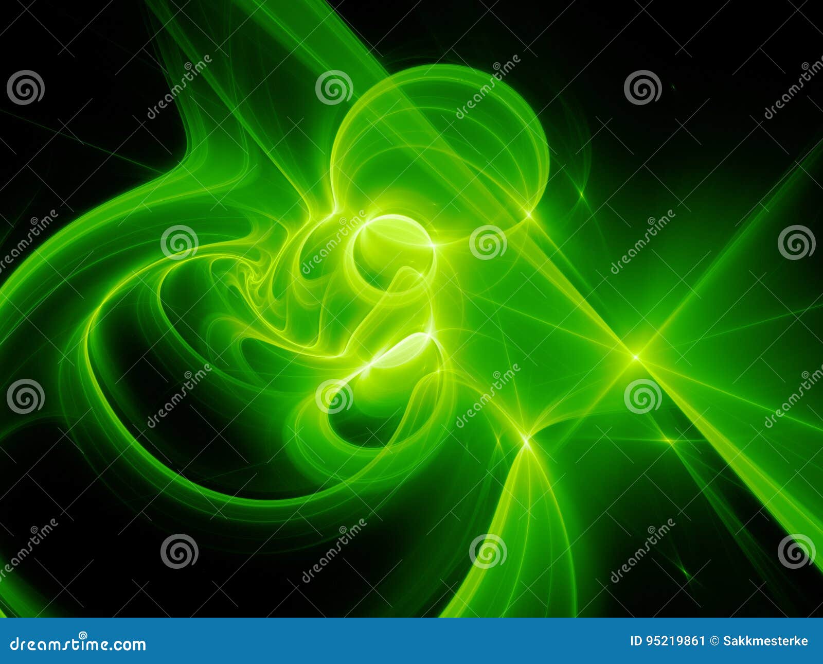 Green Glowing High Power Plasma Curves in Space Stock Illustration ...