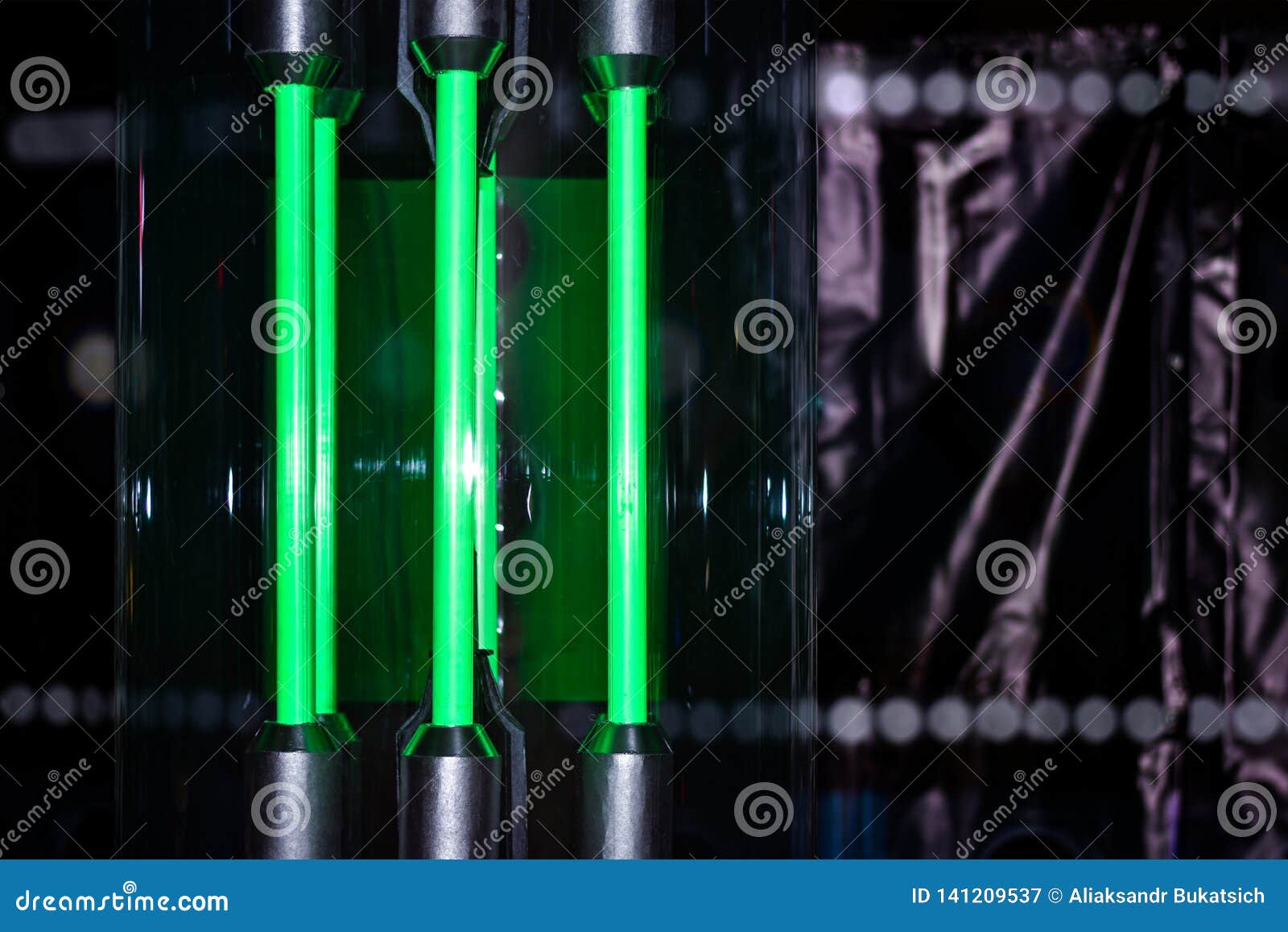 Green Glowing Neon Lamps in the Lab Stock Image - Image of music ...