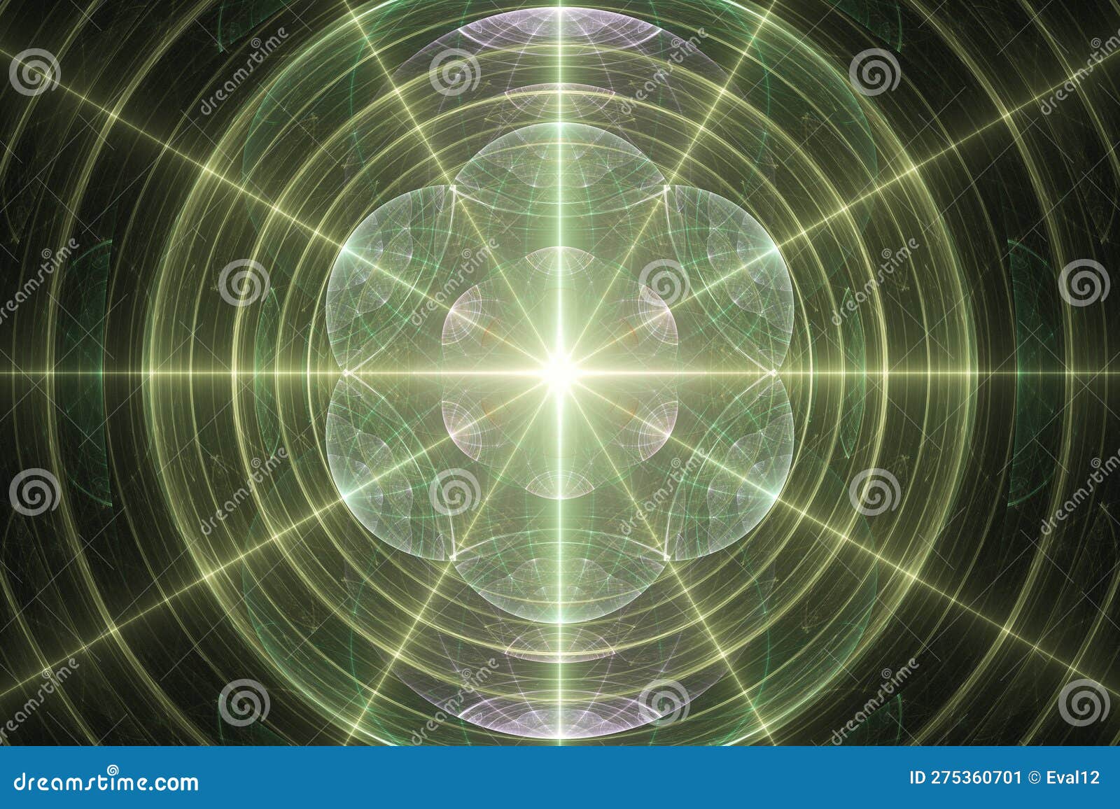 Green Glowing Pattern of Curved Shapes and Rays on a Black Background ...