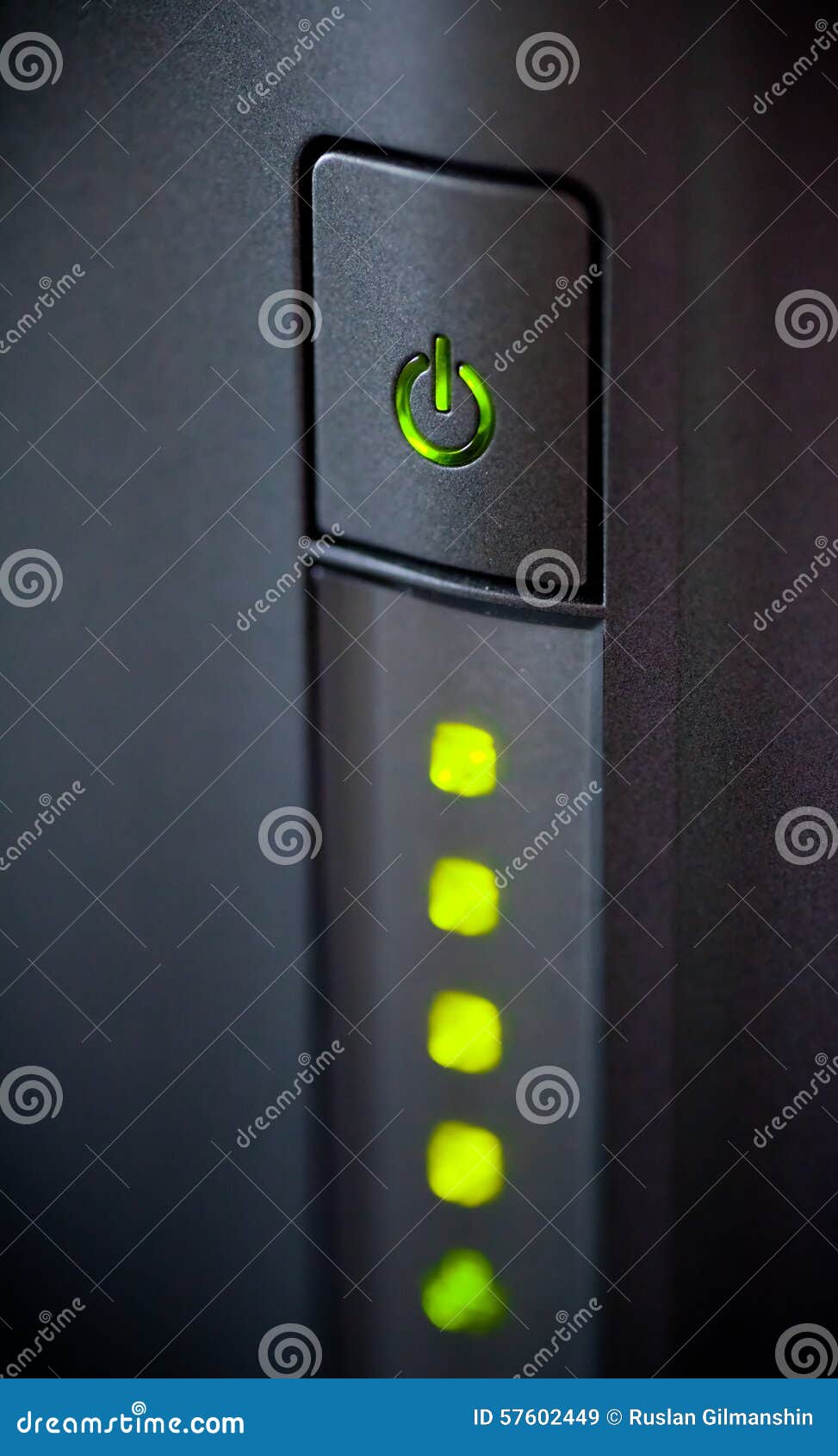 Green Glowing Power Button. Closeup Stock Image - Image of energy ...