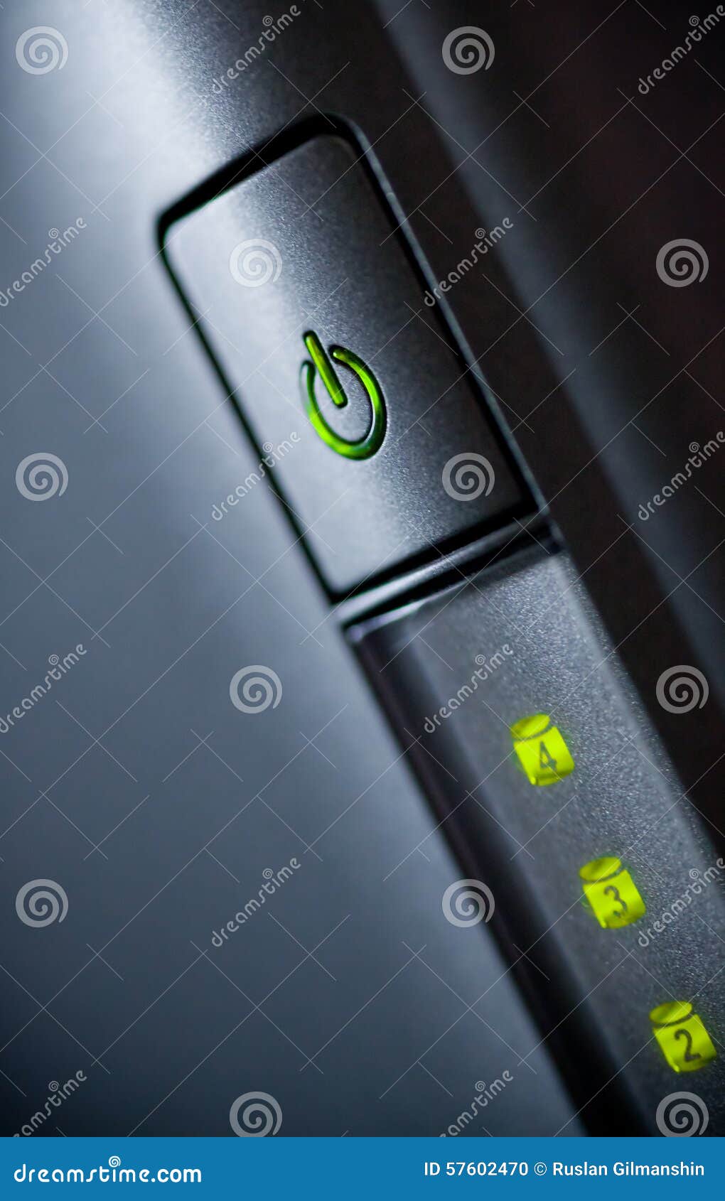 Green Glowing Power Button. Closeup Stock Photo - Image of closeup ...