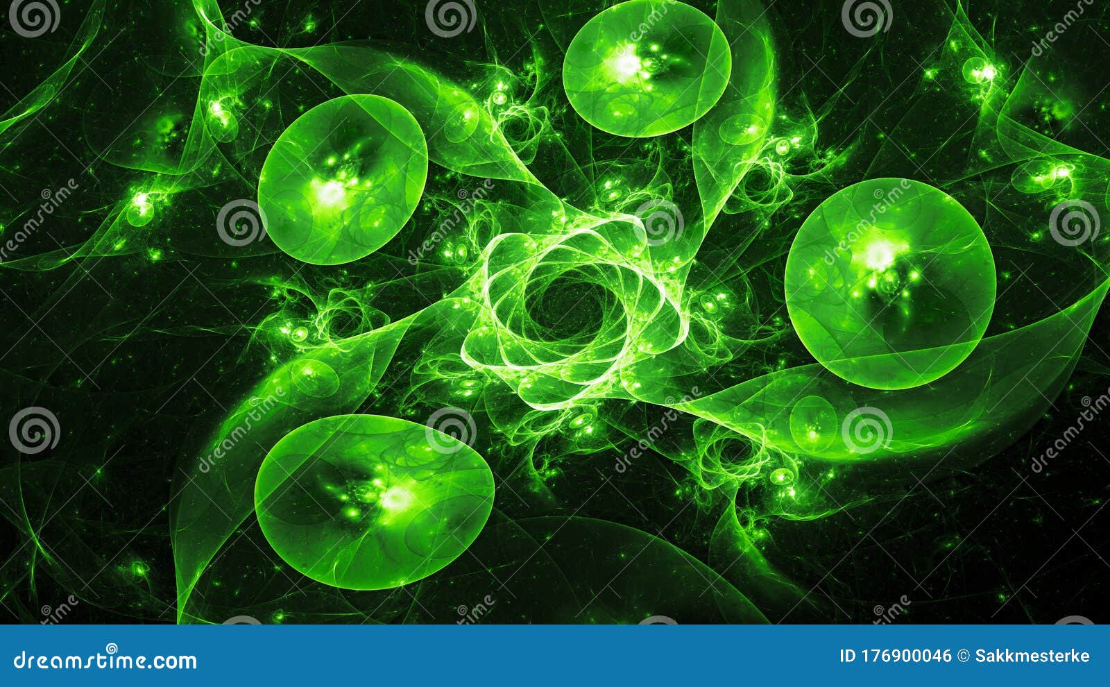 Green Glowing Spiral Quantum with Balls Stock Illustration ...