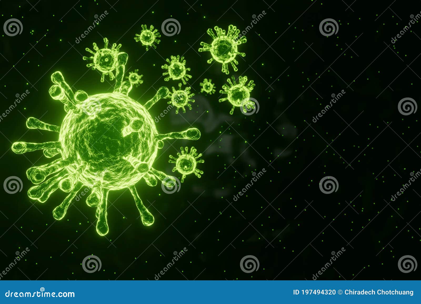 Green Virus Cell Bacteria on 3D Render, Medical and Science Concept ...
