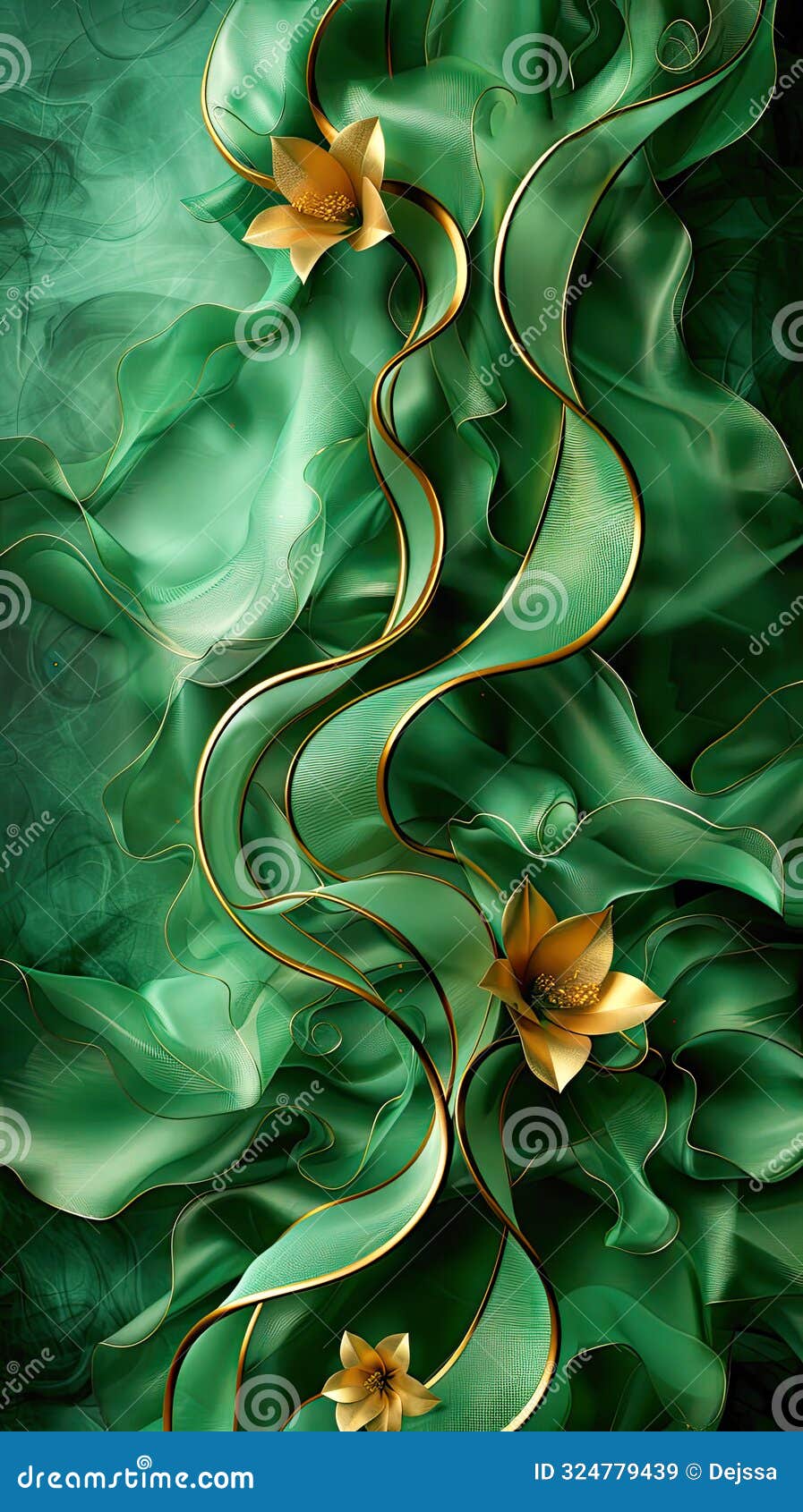 Green and Gold Abstract Floral Artwork Background Stock Illustration ...