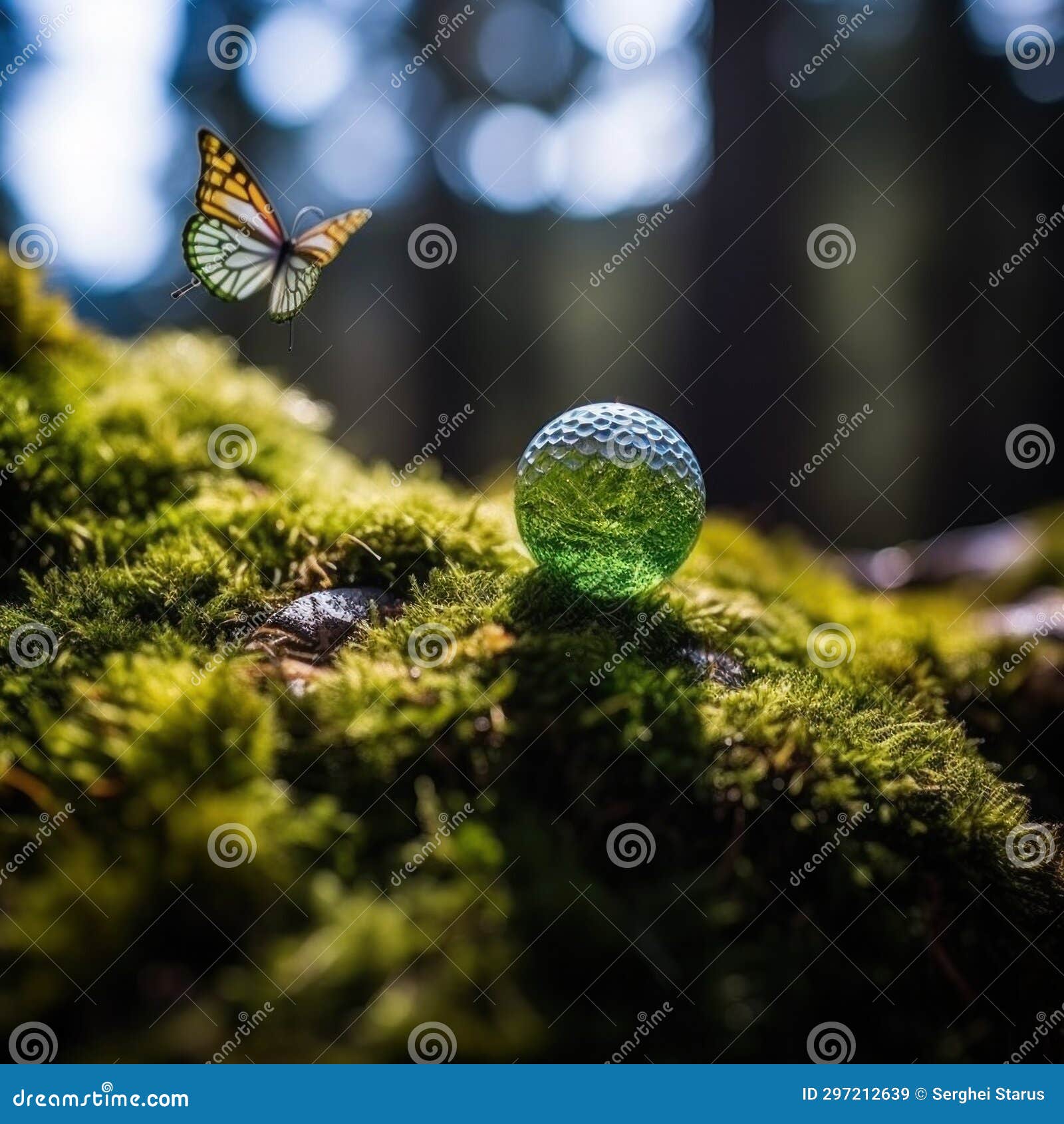 A Green Golf Ball Sits on a Moss Covered Ground, AI Stock Image - Image ...