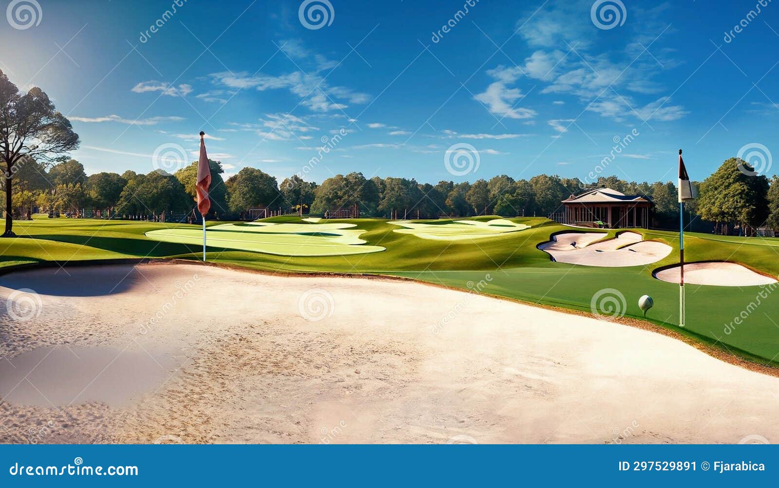 Green Golf Course with Flag Stock Illustration - Illustration of water ...