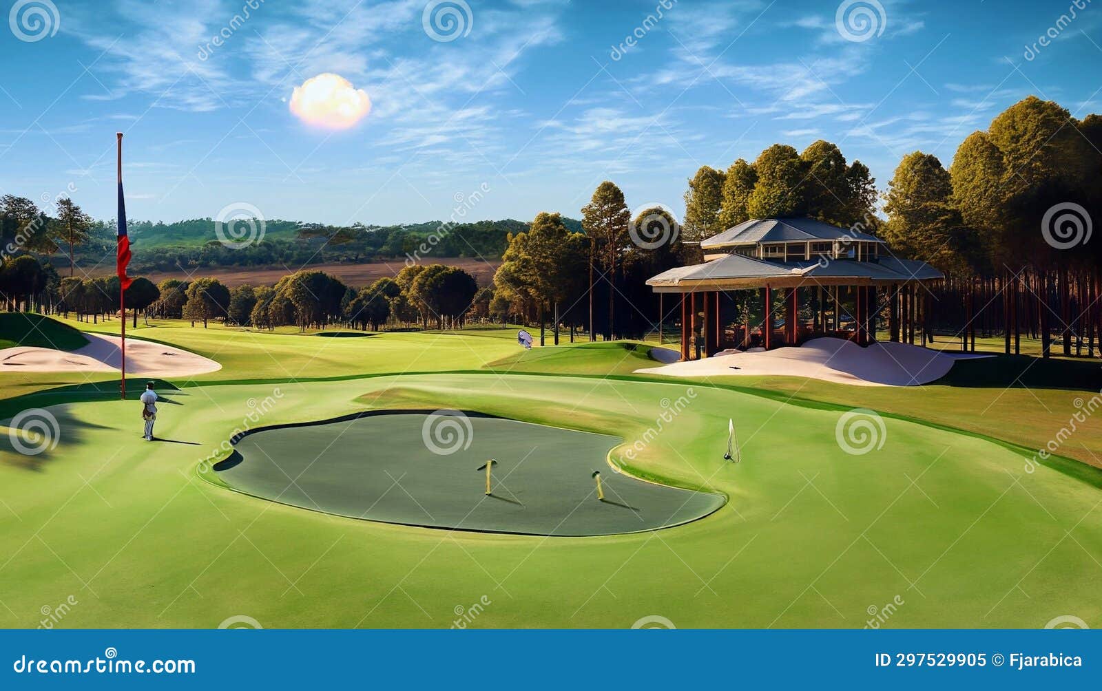 Green Golf Course with Flag Stock Illustration - Illustration of ...
