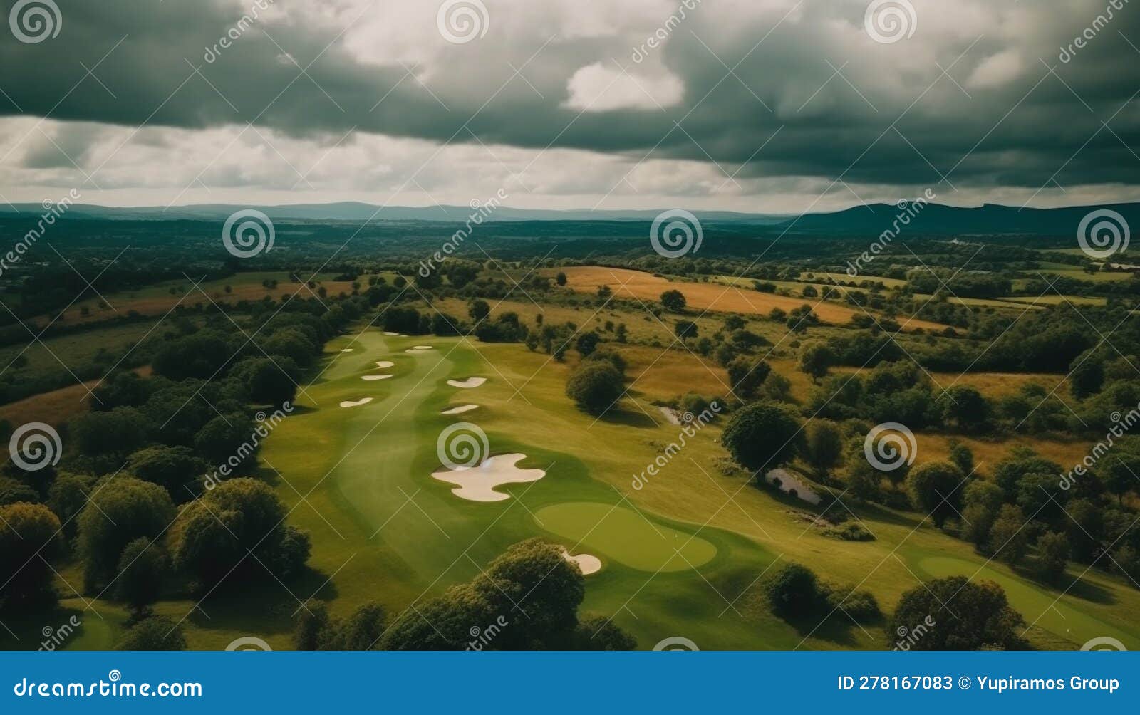 Green Golf Course, Tree Lined Fairway, Mountain Backdrop Generated by ...