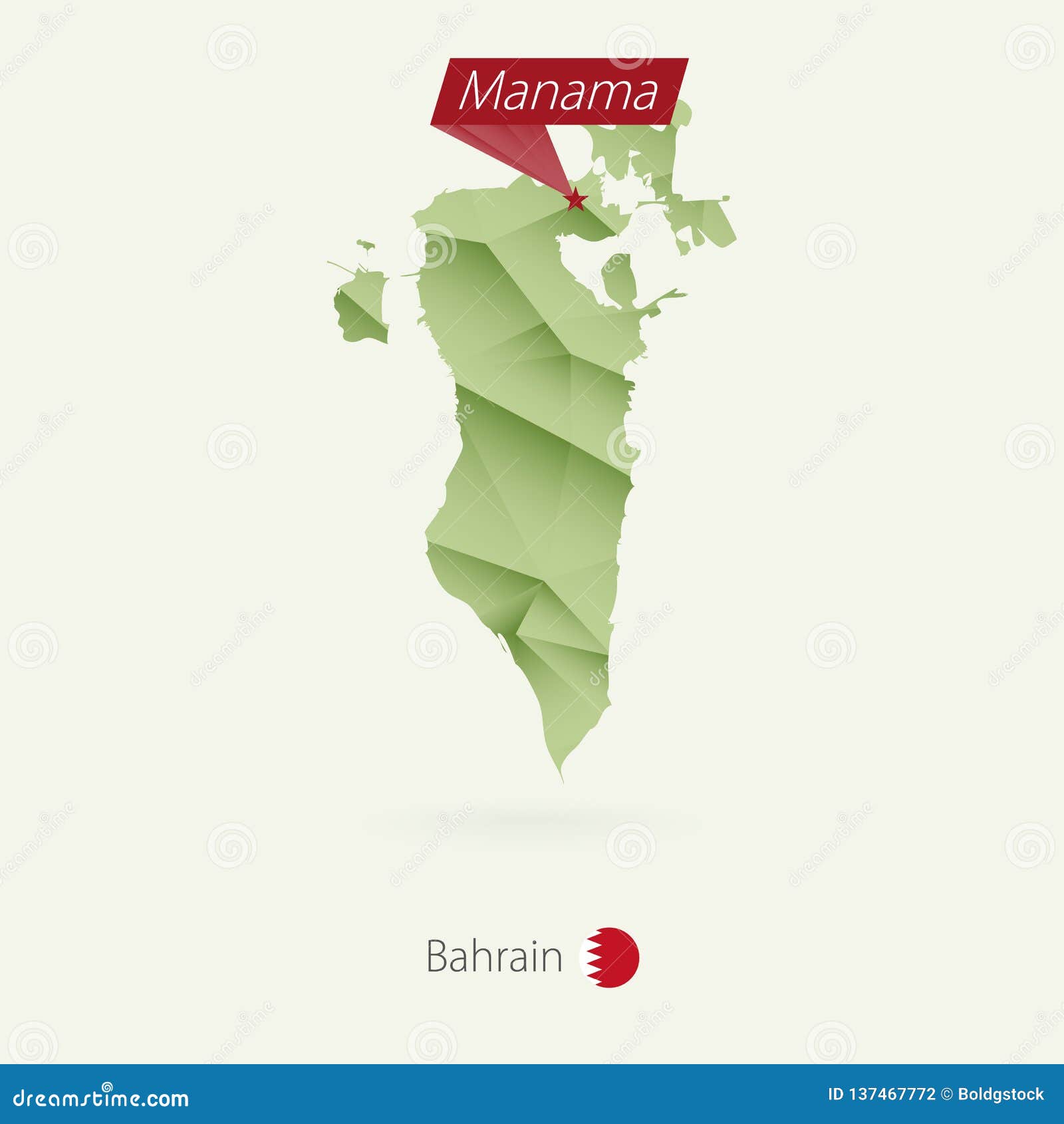Green Gradient Low Poly Map of Bahrain with Capital Manama Stock Vector ...