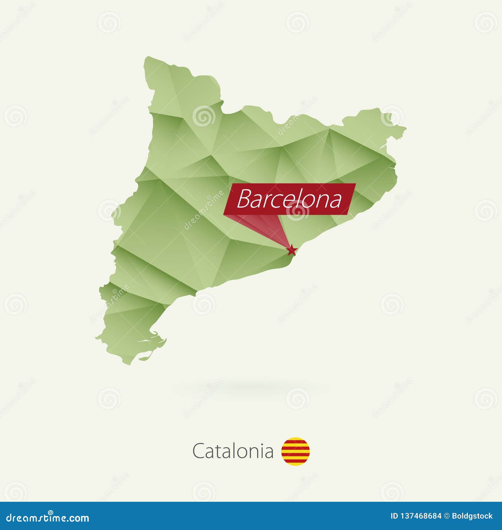 Green Gradient Low Poly Map of Catalonia with Capital Barcelona Stock ...