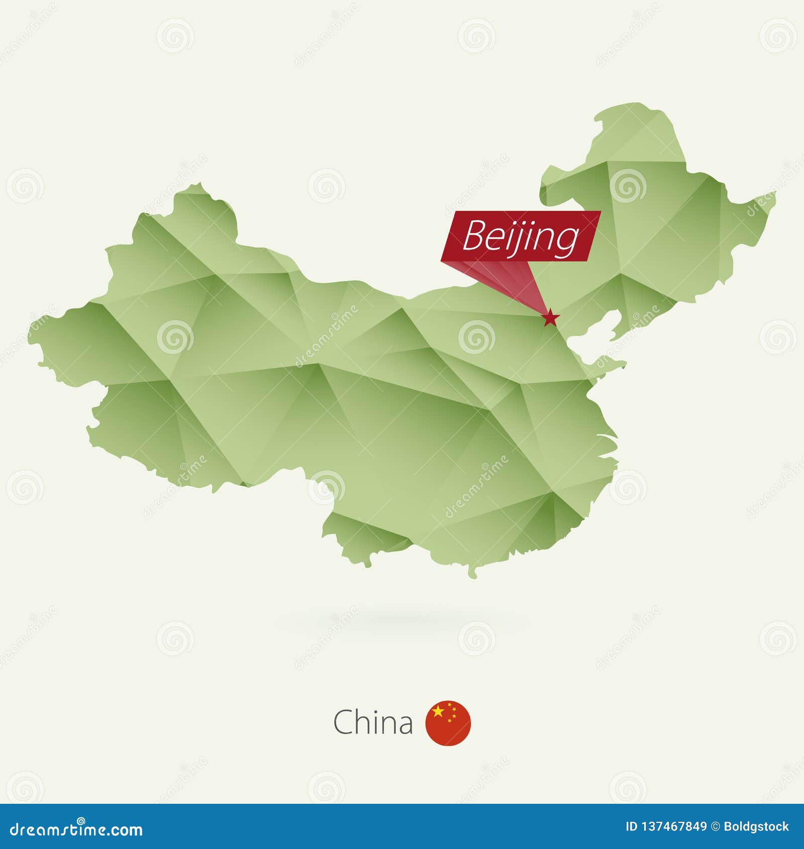 Green Gradient Low Poly Map of China with Capital Beijing Stock Vector ...