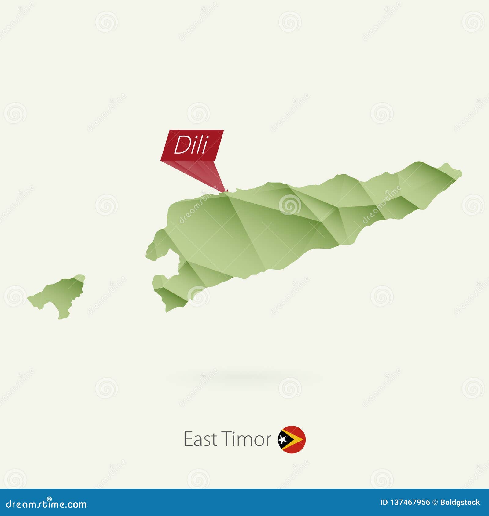 Green Gradient Low Poly Map of East Timor with Capital Dili Stock ...