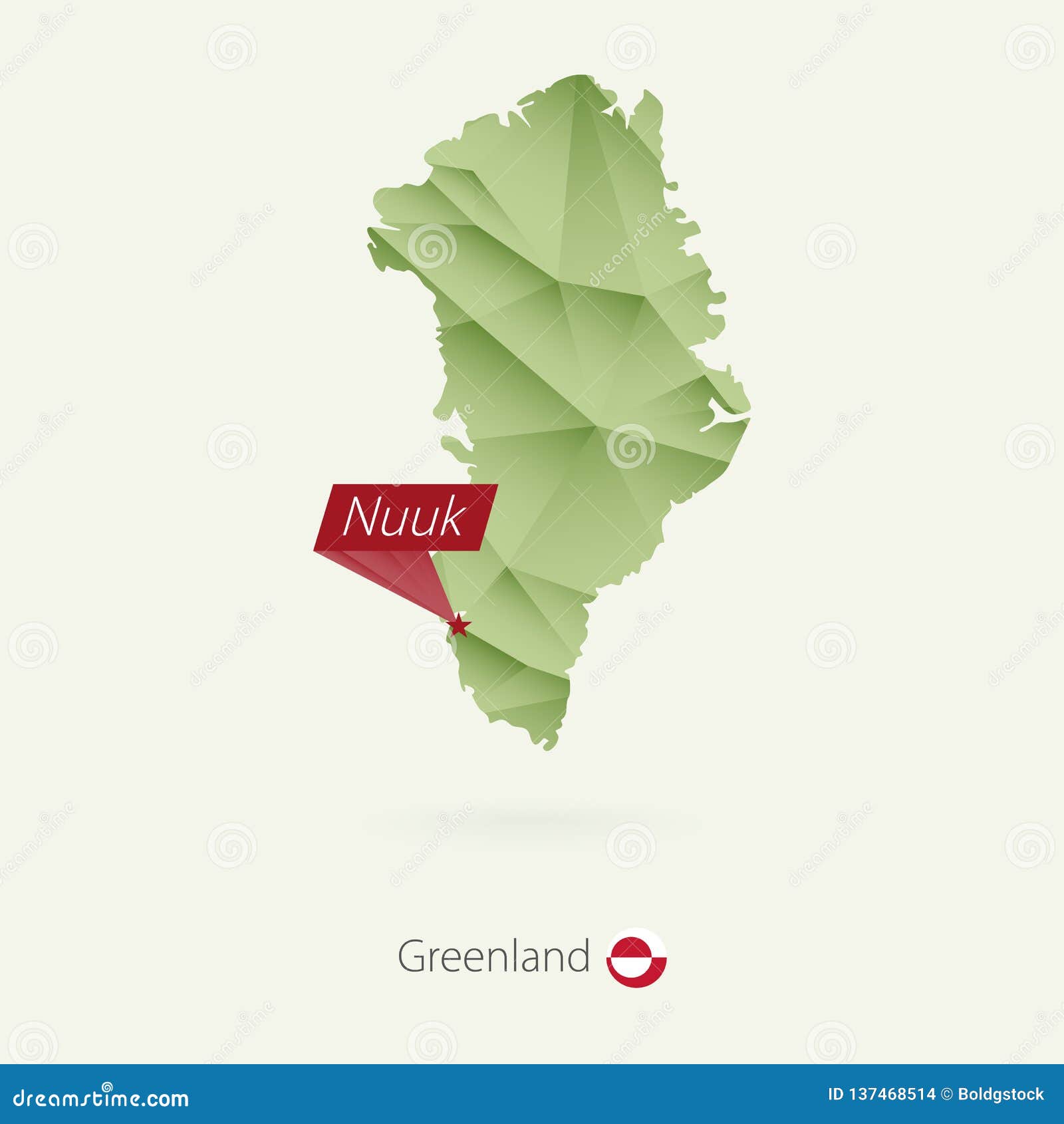 Green Gradient Low Poly Map of Greenland with Capital Nuuk Stock Vector ...