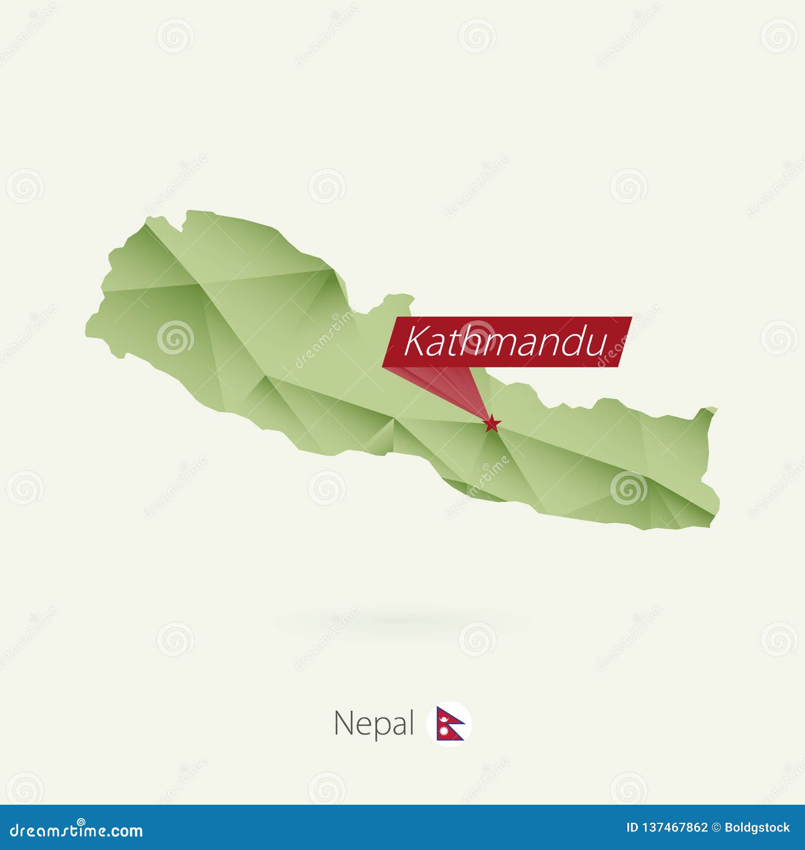 Green Gradient Low Poly Map of Nepal with Capital Kathmandu Stock ...