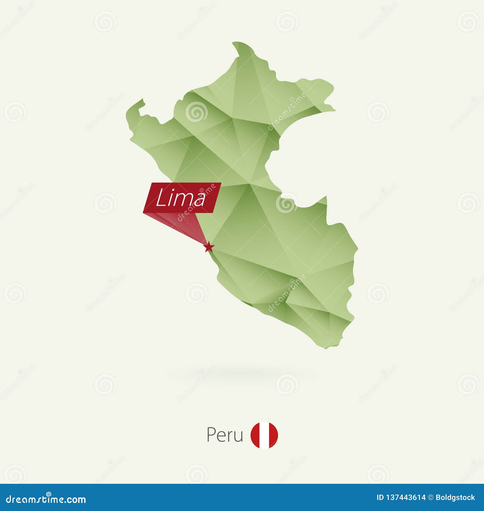 Green Gradient Low Poly Map of Peru with Capital Lima Stock Vector ...
