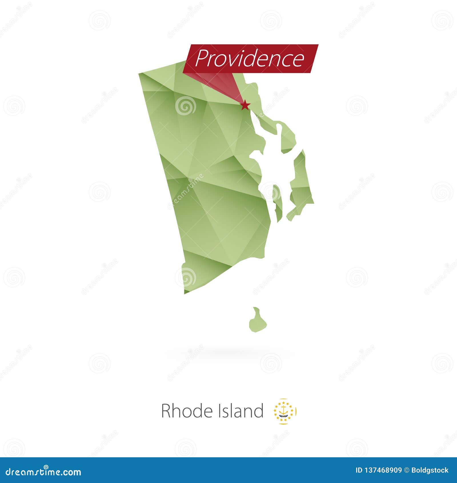 Green Gradient Low Poly Map of Rhode Island with Capital Providence ...