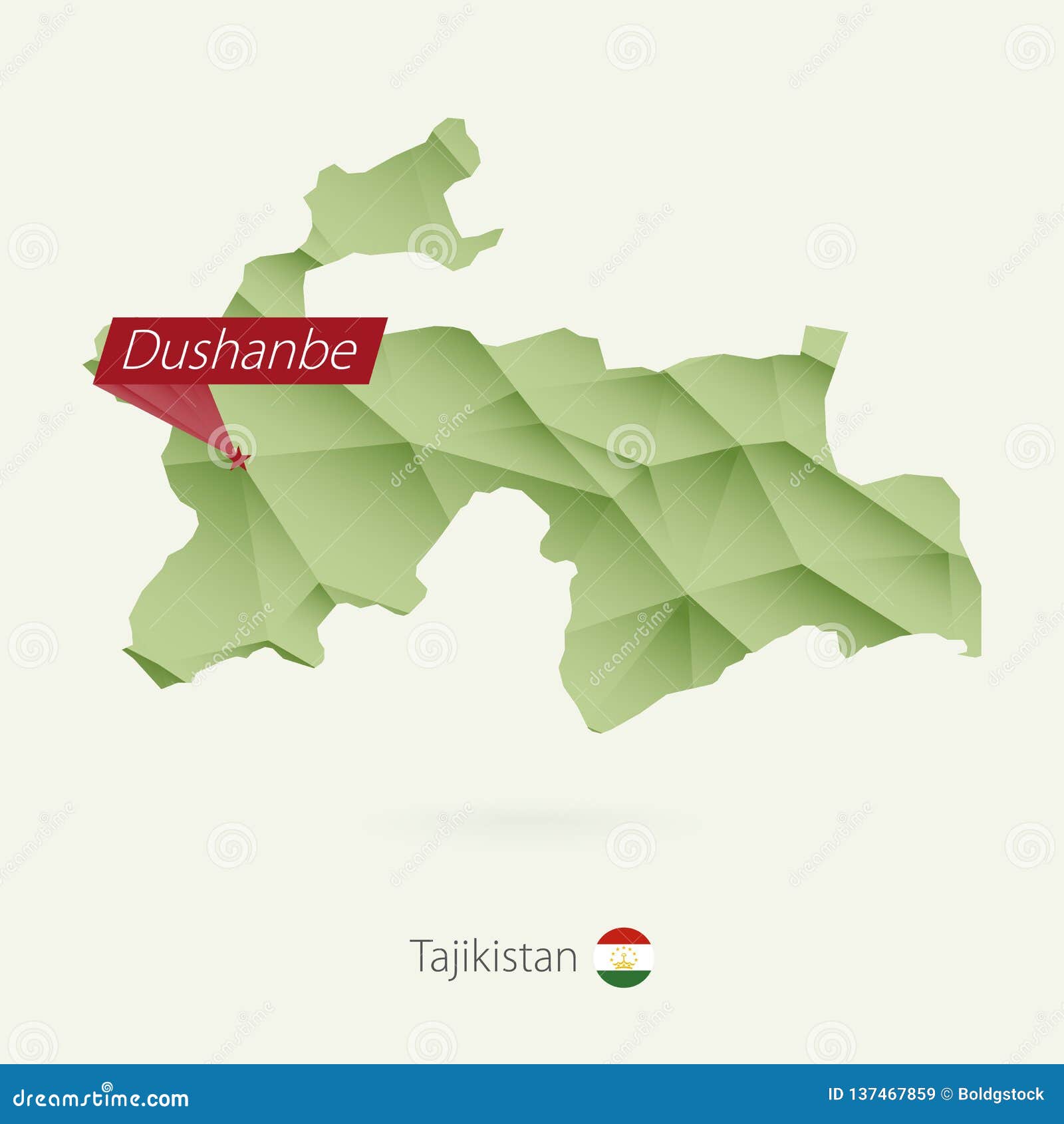 Green Gradient Low Poly Map of Tajikistan with Capital Dushanbe Stock ...
