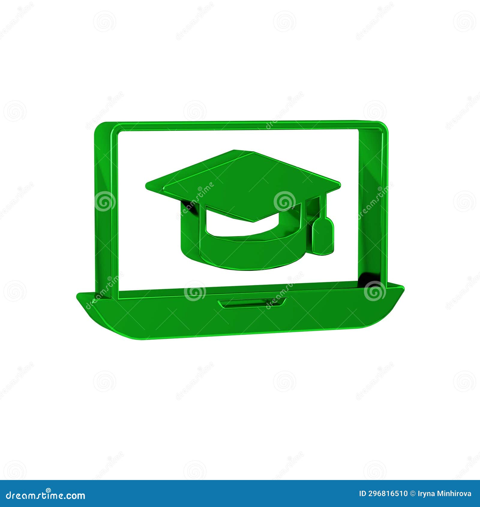 Green Graduation Cap on Screen Laptop Icon Isolated on Transparent ...