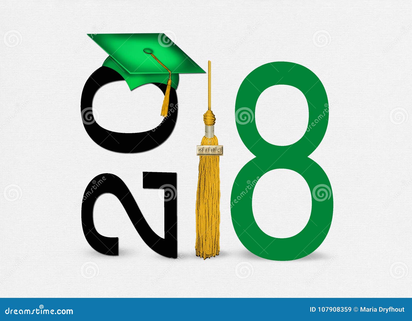 Green 2018 Graduation Cap with Tassel Stock Illustration - Illustration ...