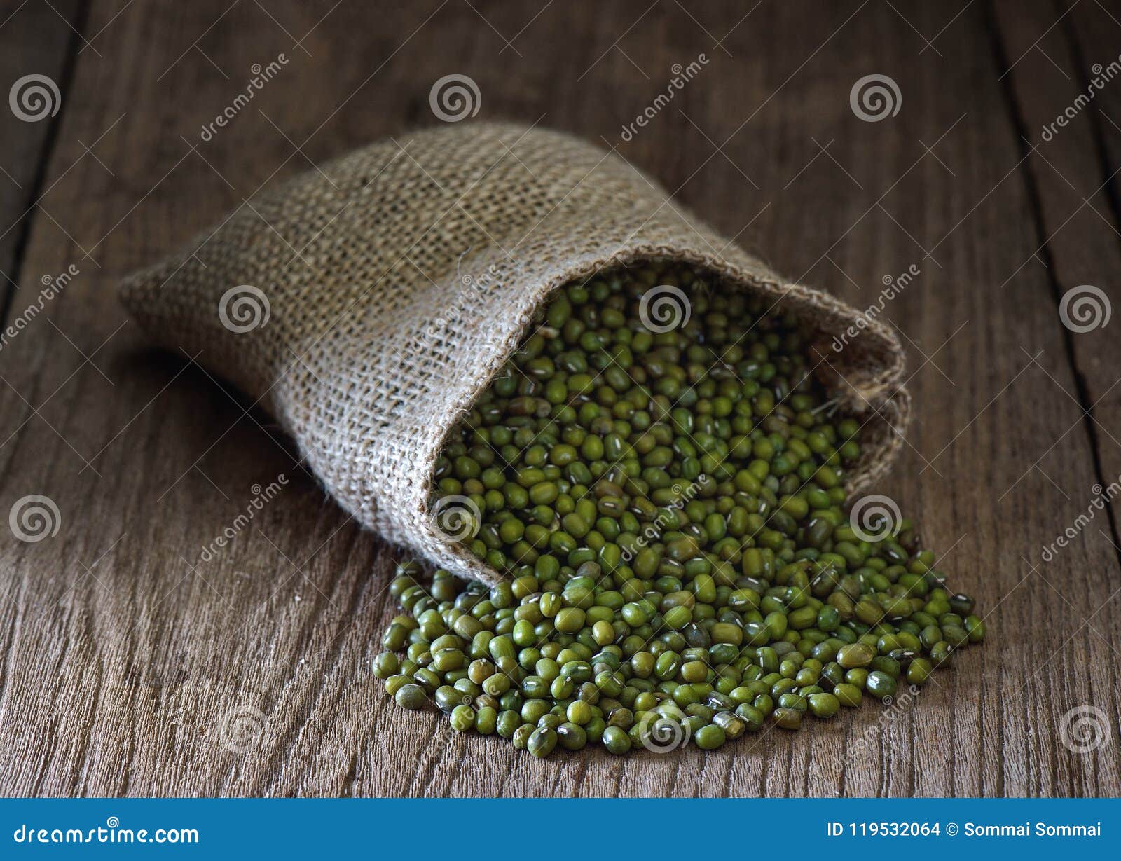 Green Gram or Mung Bean in Sacks on Table Stock Photo - Image of legume ...