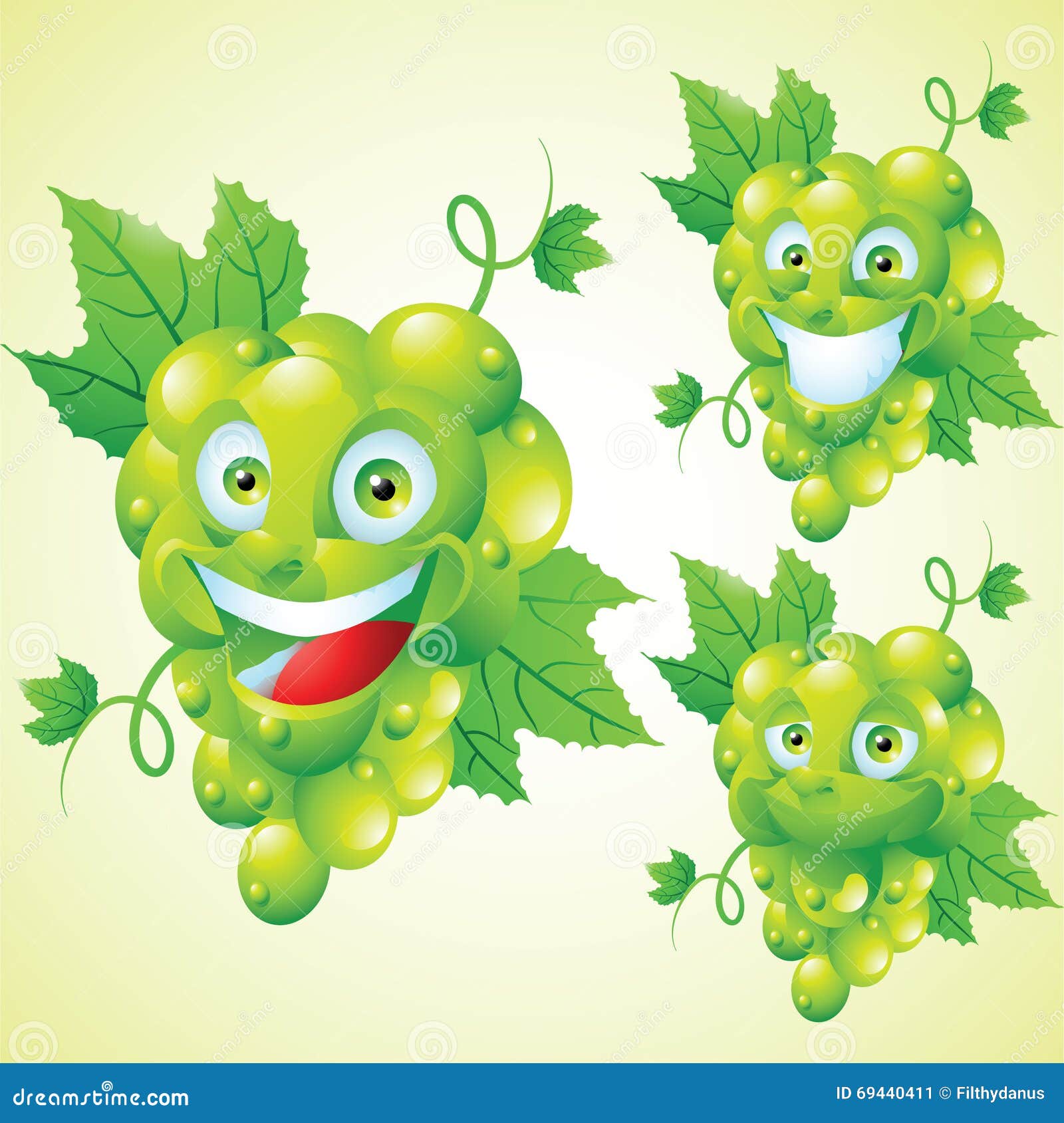 Green Grapes Face Expression Cartoon Character Set Stock Vector ...