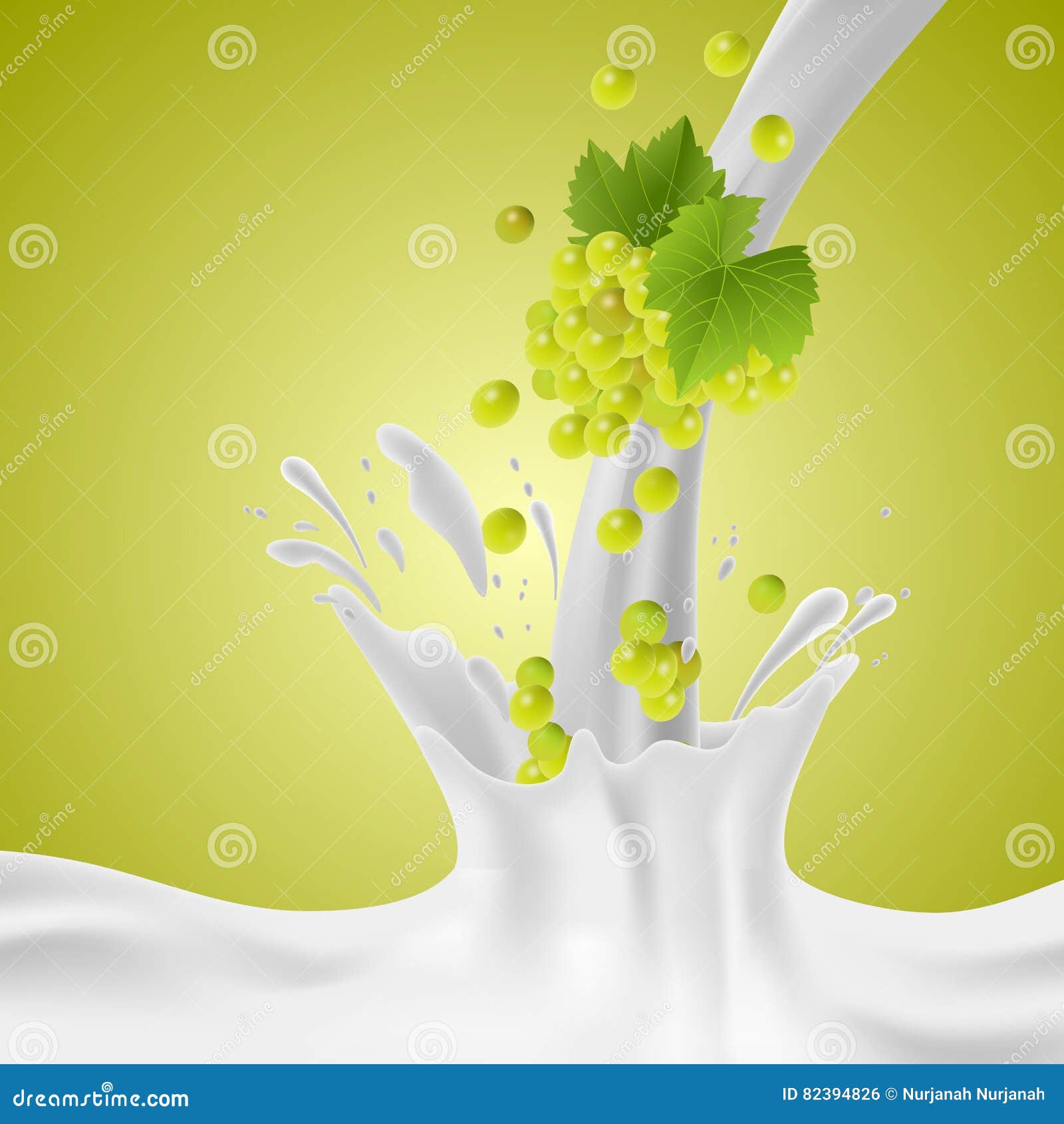 Green Grapes Falling into the Milky Splash Stock Vector - Illustration ...