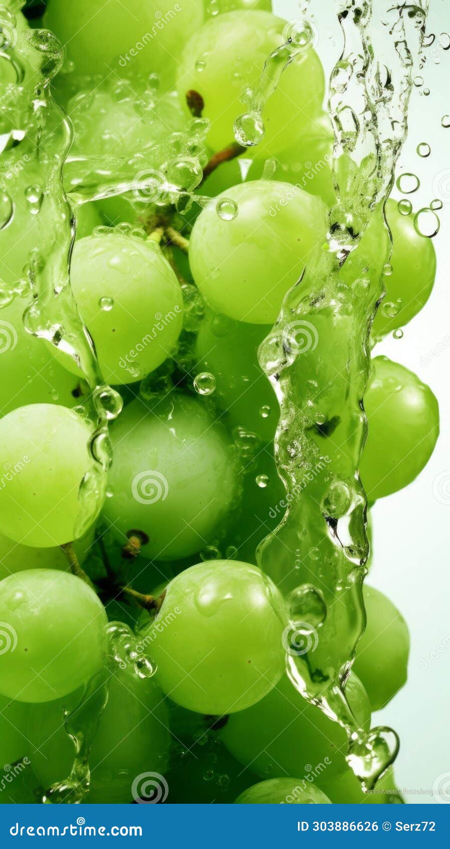 Green Grapes in a Splash of Water and Grape Juice on a White Background ...